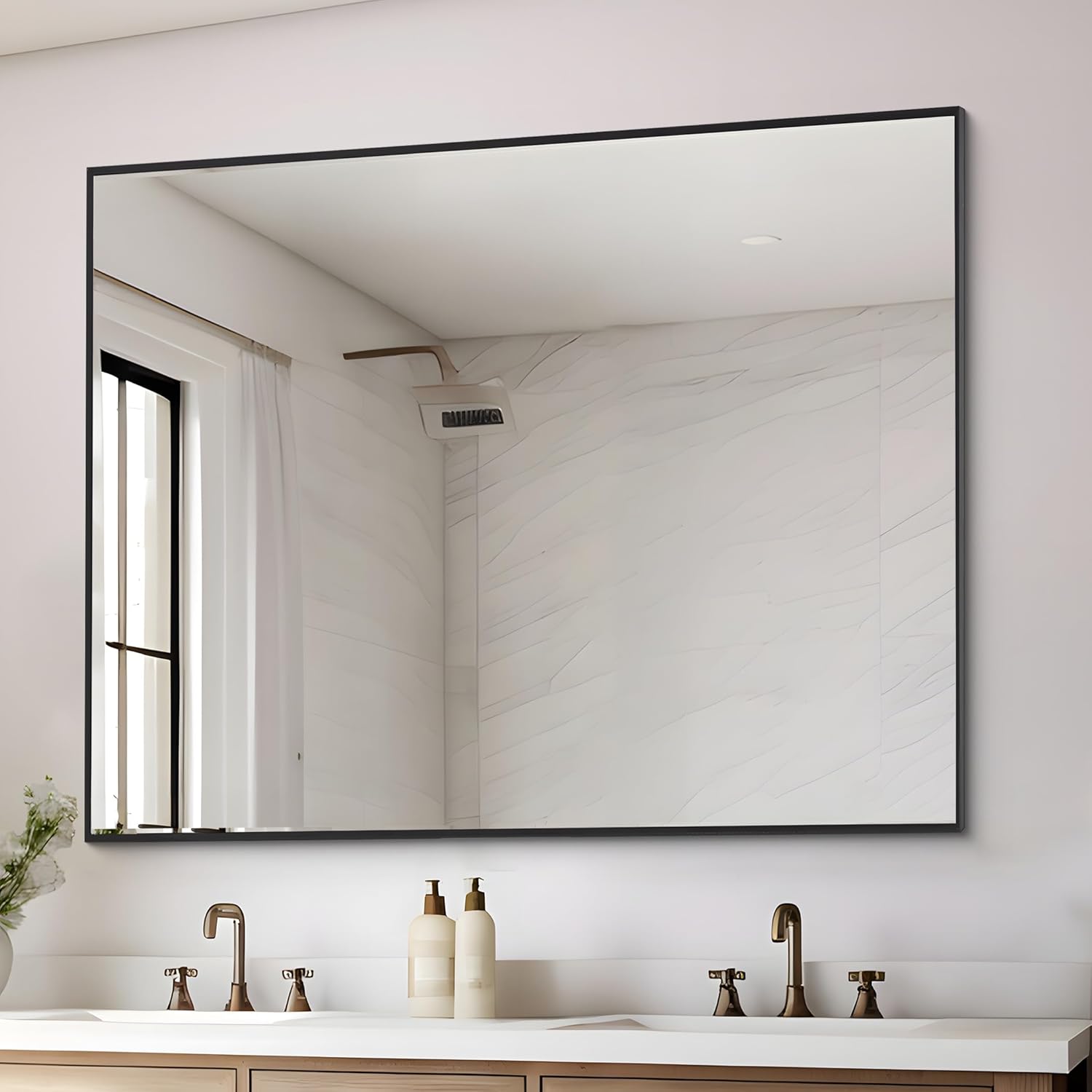 DESBING Black Bathroom Mirror for Wall, 32x40 Inch Rectangle Mirrors ...