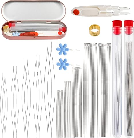 Amazon.com: Beading Needles Set Include 60 Pcs Long Straight Beading ...