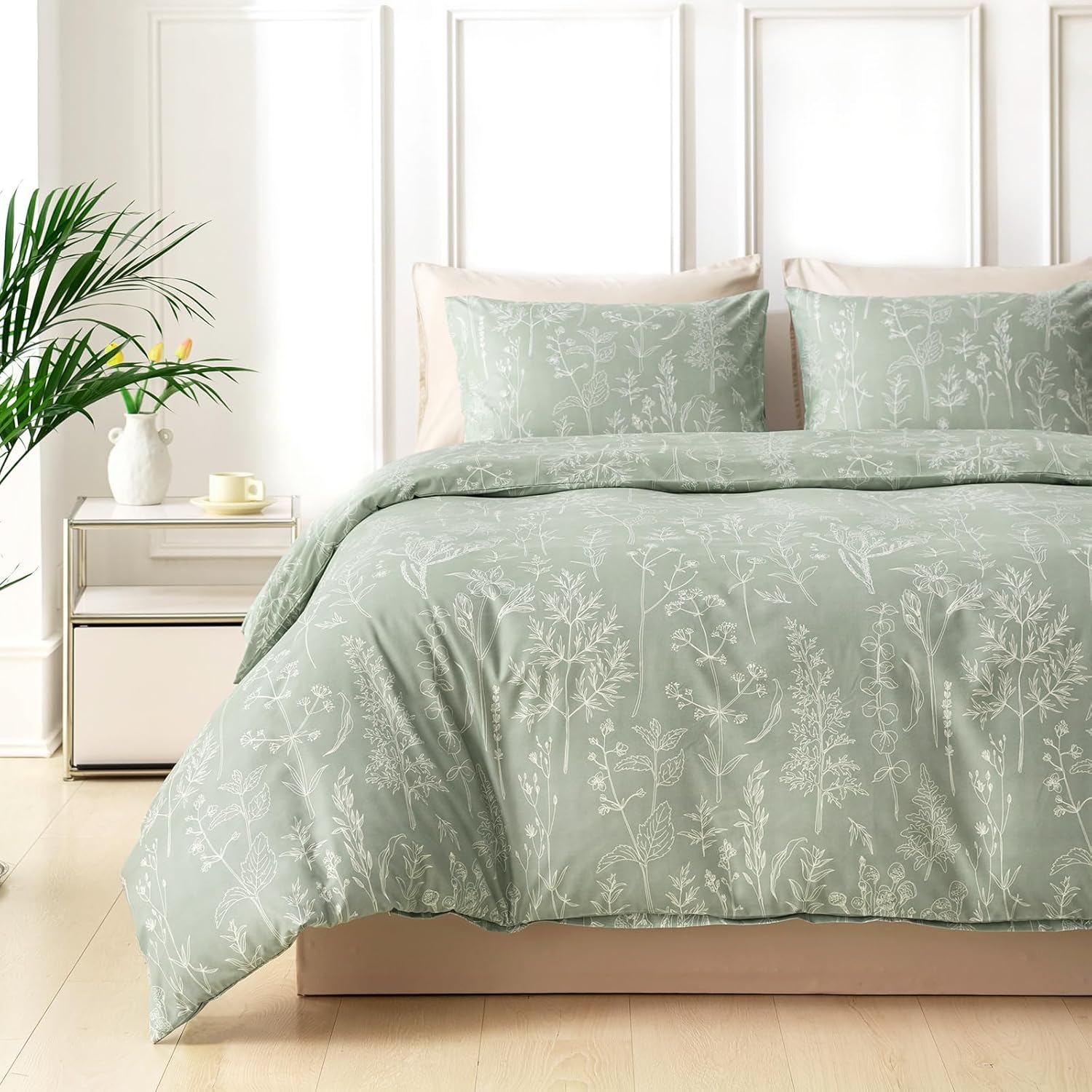 Lekesky Saga Green Duvet Cover Queen, 3 Pieces Microfiber Queen Duvet ...