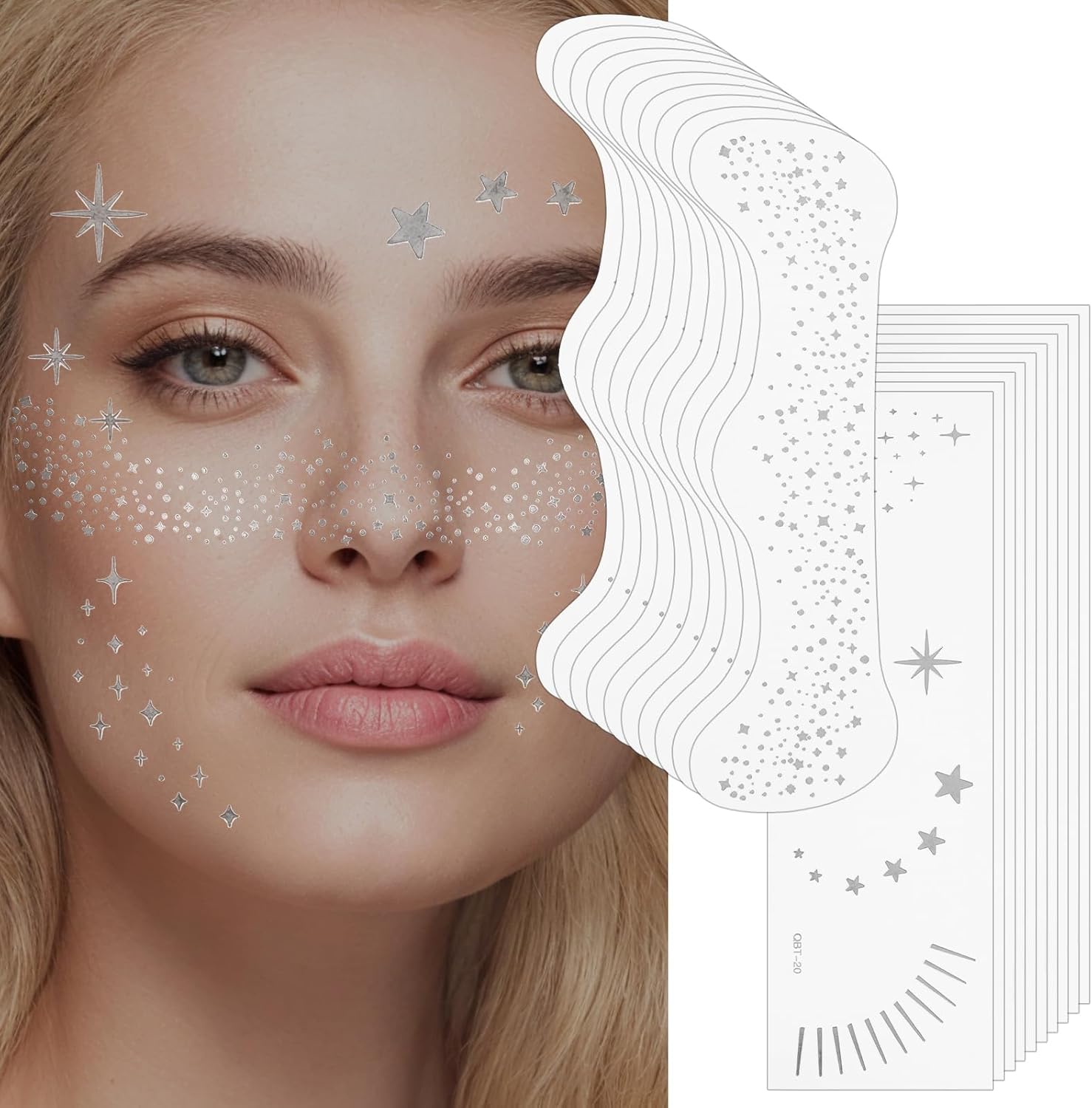 20PCS Glitter Freckles Face Tattoo, Silver Freckles Face Glitter ...