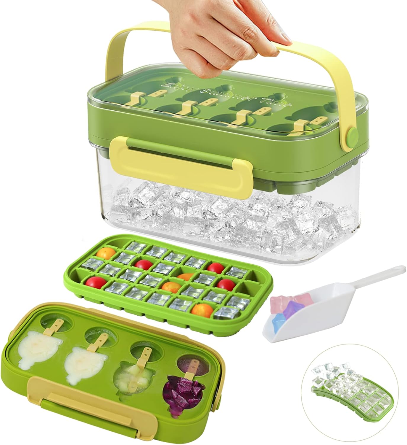 Amazon.com: Silicone Ice Cube Tray with Lid and Bin, Popsicle Molds ...
