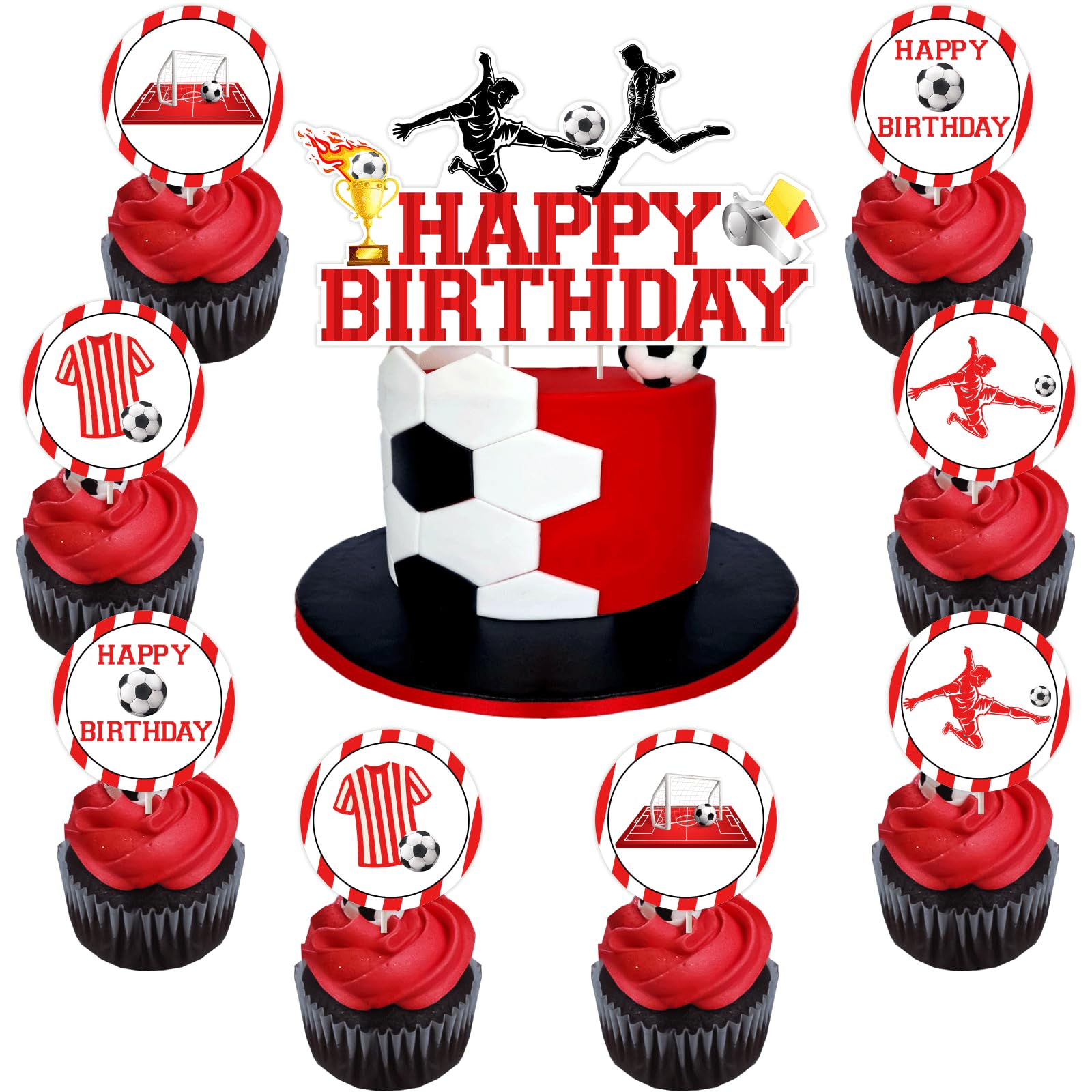 Football Birthday Cake Topper Decorations, Red Happy Birhtday Football ...