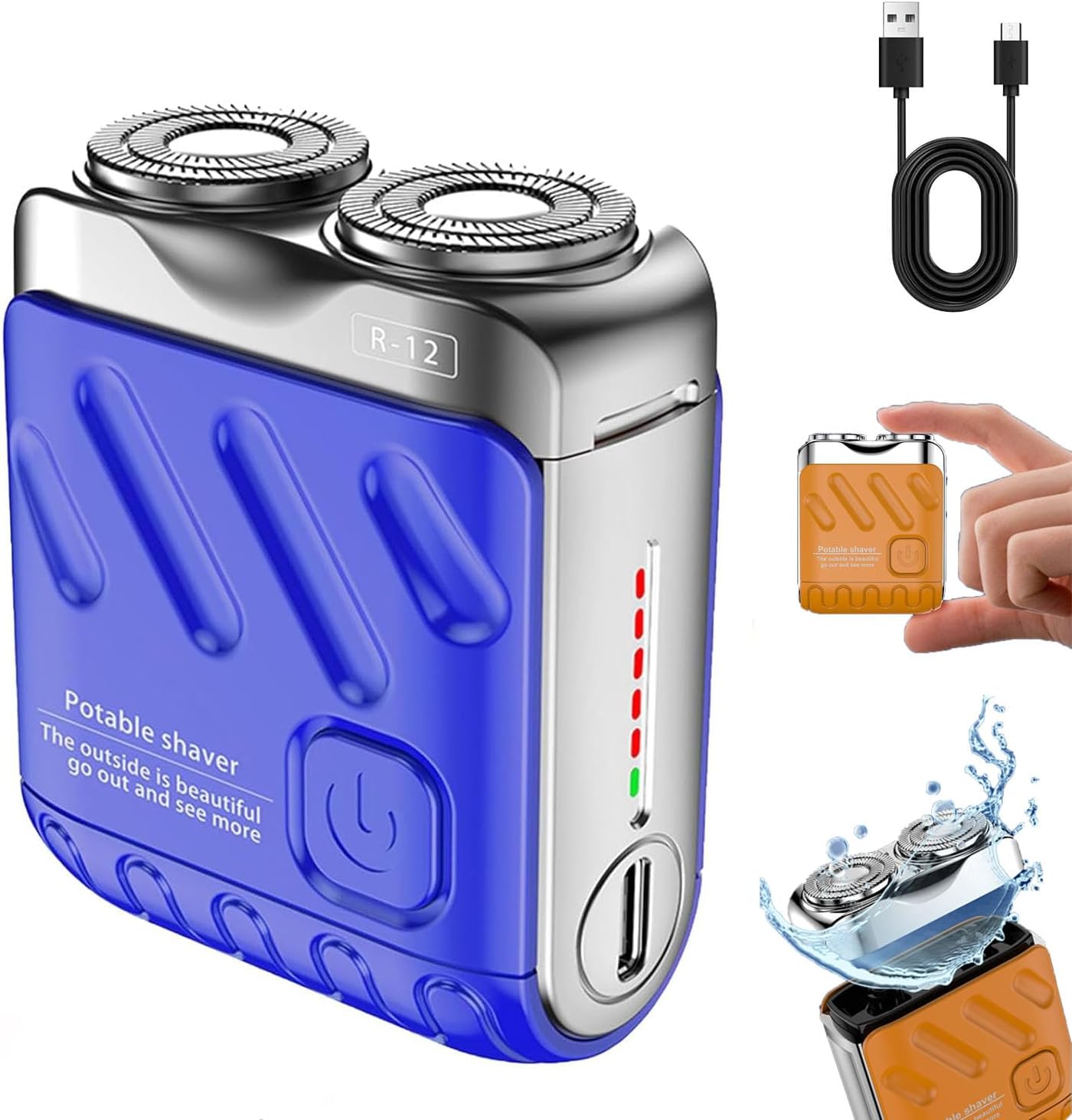 Portable Rotary Dual Ring Electric Shaver, USB Rechargeable Double Head ...