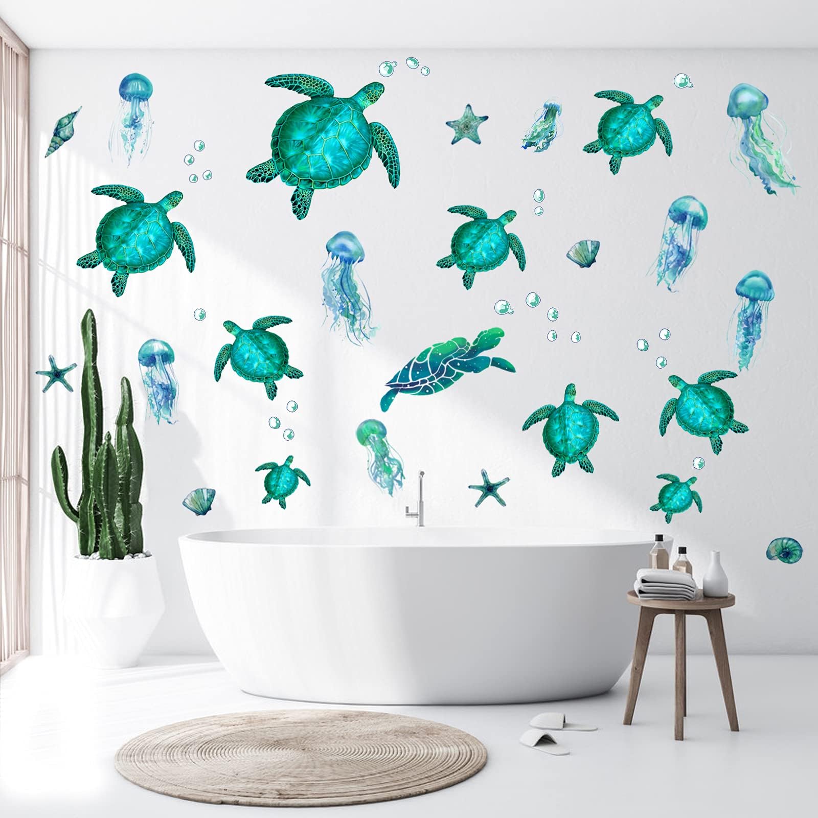 Amazon.com: 2 Sets Vinyl Sea Turtles Wall Stickers Ocean Wall Decals ...