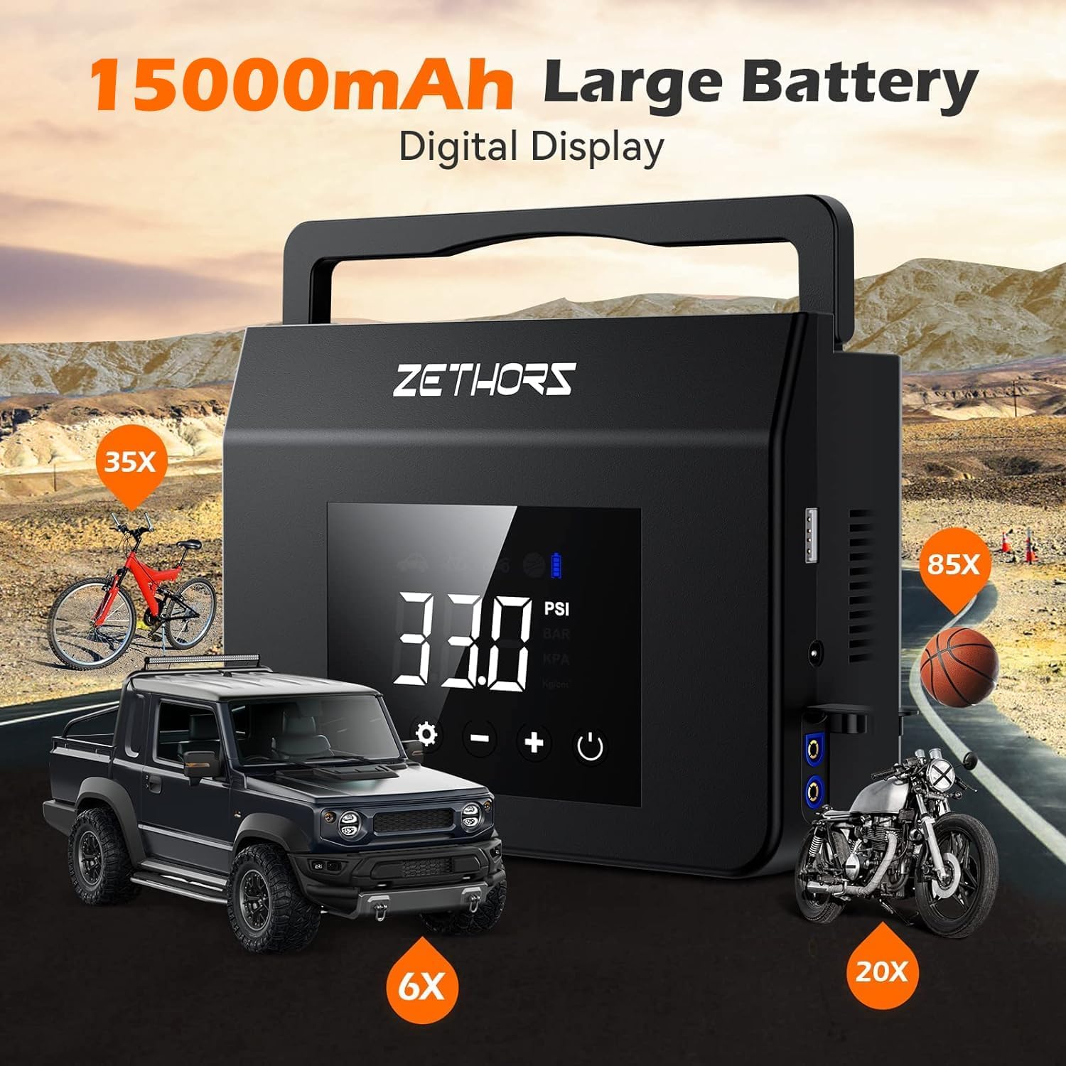 Zethors Inflador de neumáticos, compresor de aire portátil con ...