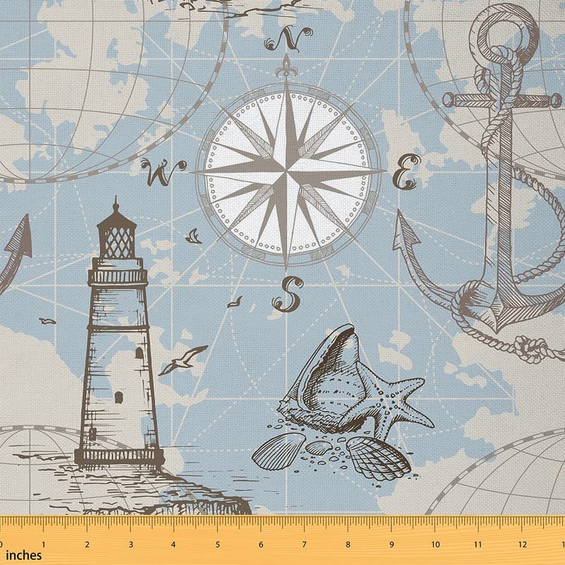 Amazon.com: Feelyou Compass Fabric by The Yard, Nautical Ocean Anchor ...