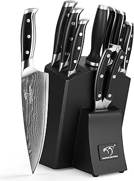 Amazon.com: Damascus Kitchen Knife Set with Block – Razor Sharp 67 ...