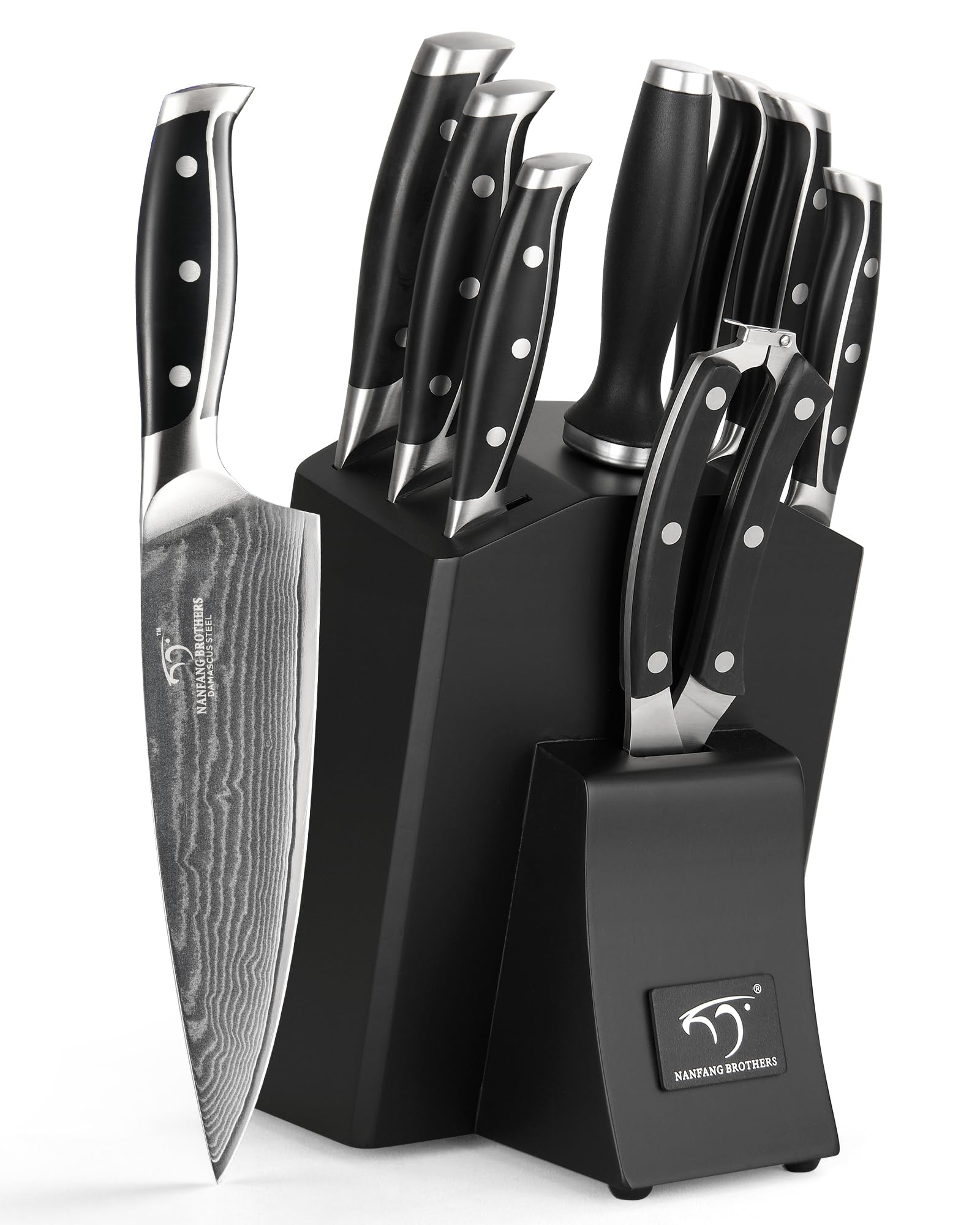 Damascus Kitchen Knife Set with Block, Razor Sharp 67-Layer VG10 Steel ...