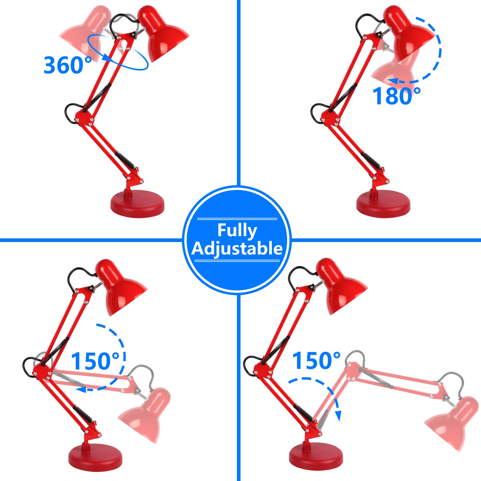 Snapklik.com : AmeriTop Metal Desk Lamp, Adjustable Swing Arm Table Lamp