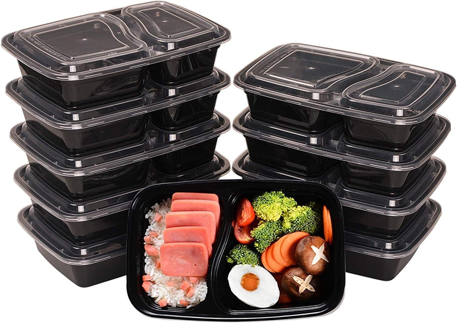 Efforias [10 Pack, 32oz] 2 Compartment Plastic Meal Prep Containers ...