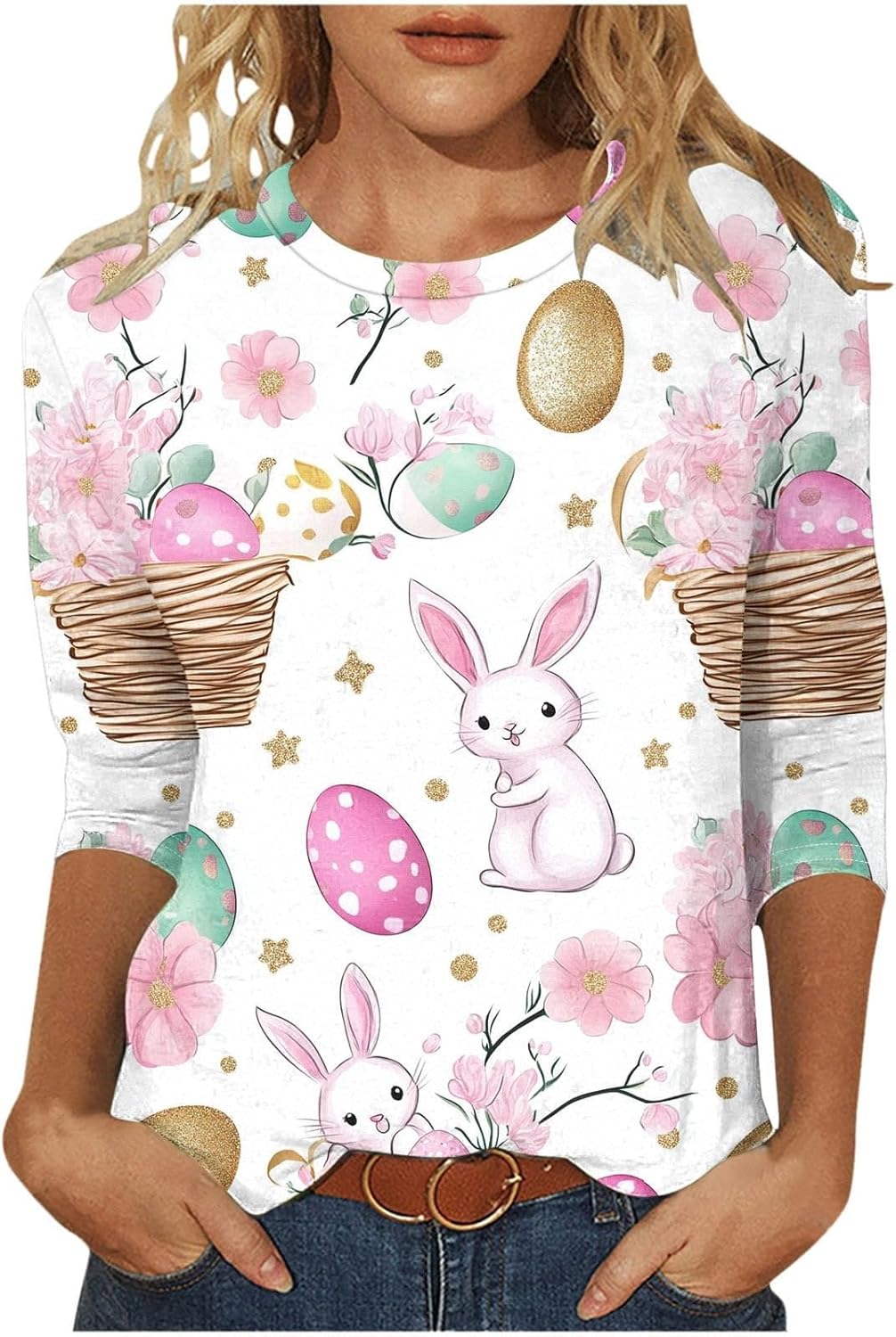Amazon.com: YSJZBS Easter Shirts for Women 3/4 Sleeve Funny Easter Tops ...