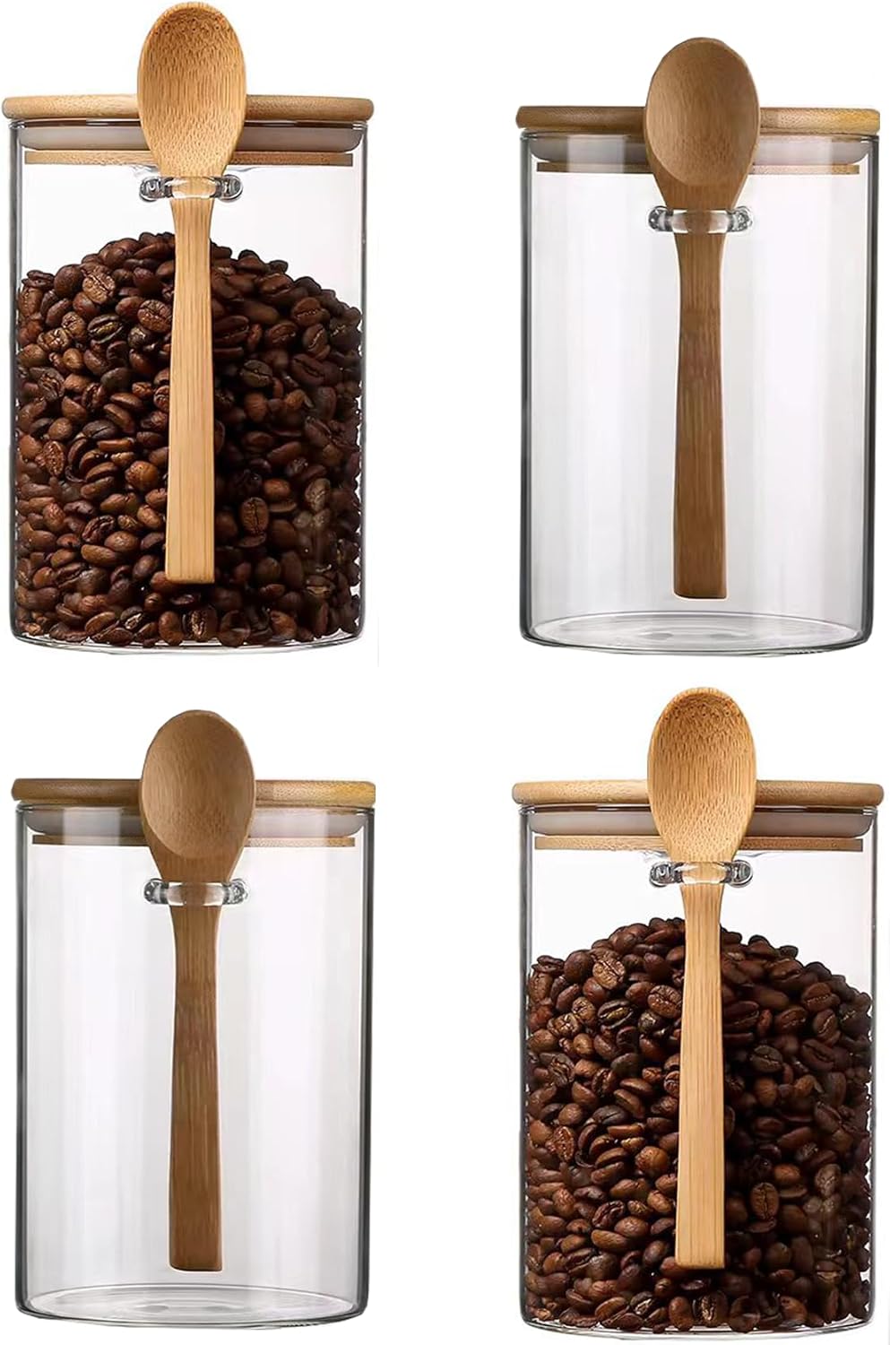 Hylruu Round Glass Storage Jars with Lids 550ML Set of 4 - High ...