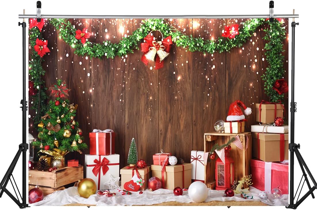 Amazon.com : WOLADA 12x10FT Snowflake Gold Glitter Christmas Wood Wall ...
