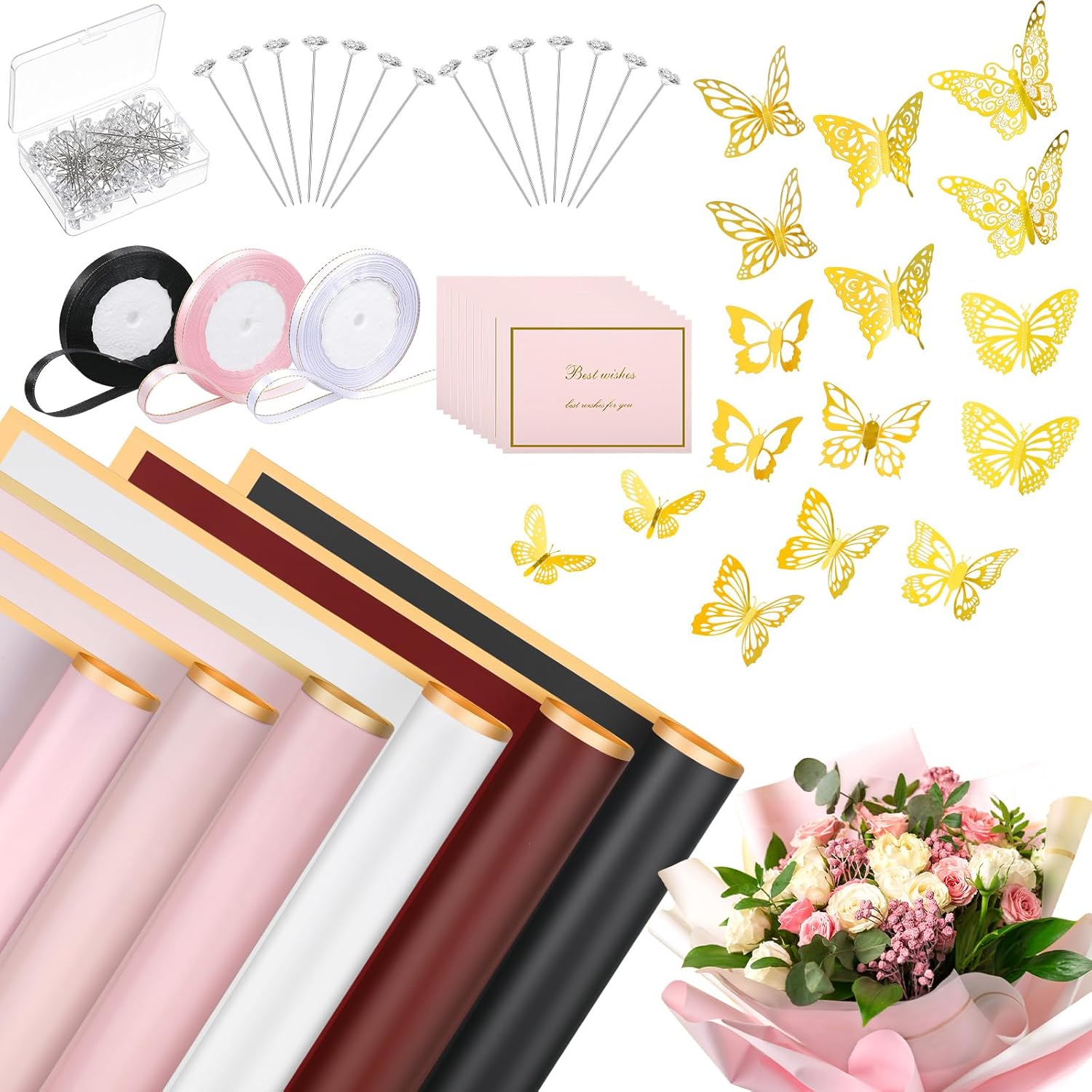 Amazon.com: 60 Sheets Flower Wrapping Paper Waterproof Florist Bouquet ...