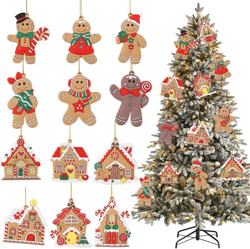 Amazon.com: Dotlite 12Pcs Gingerbread Man Ornaments Christmas Tree ...