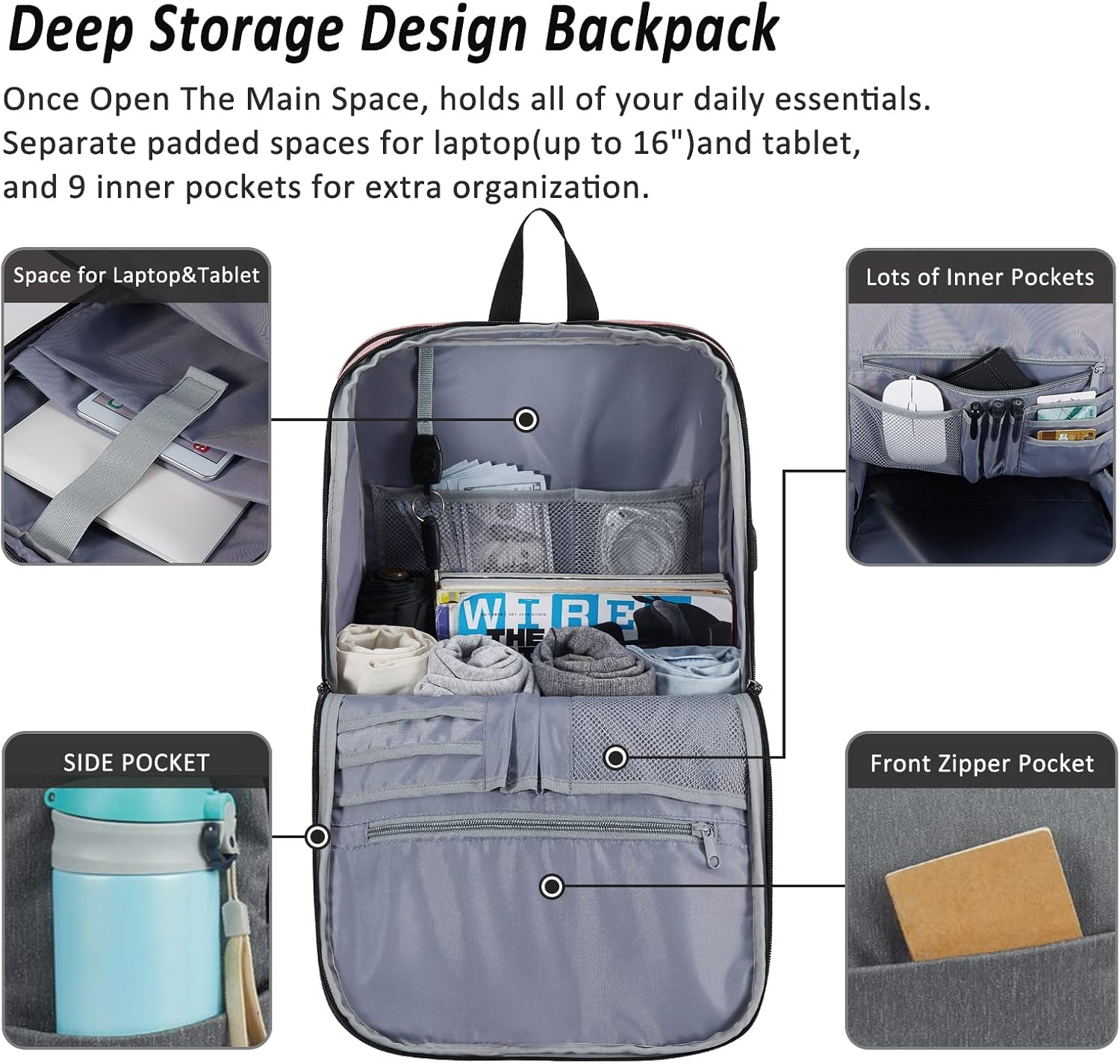 MAXTOP Deep Storage Laptop Backpack with USB Charging Port[Water ...