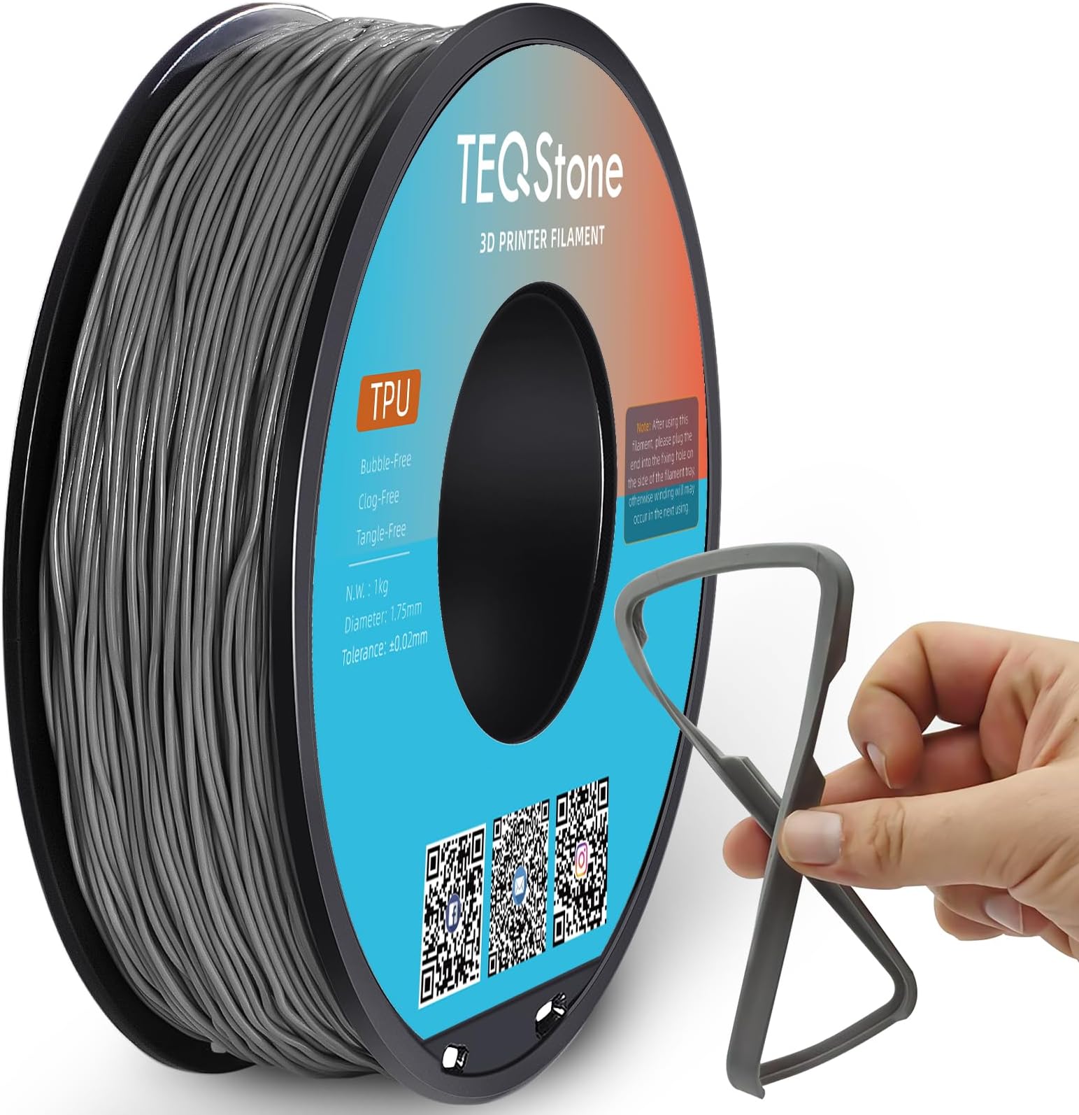 Amazon.com: TEQStone TPU Filament 1.75mm Grey 1Kg Spool 95A Flexible ...