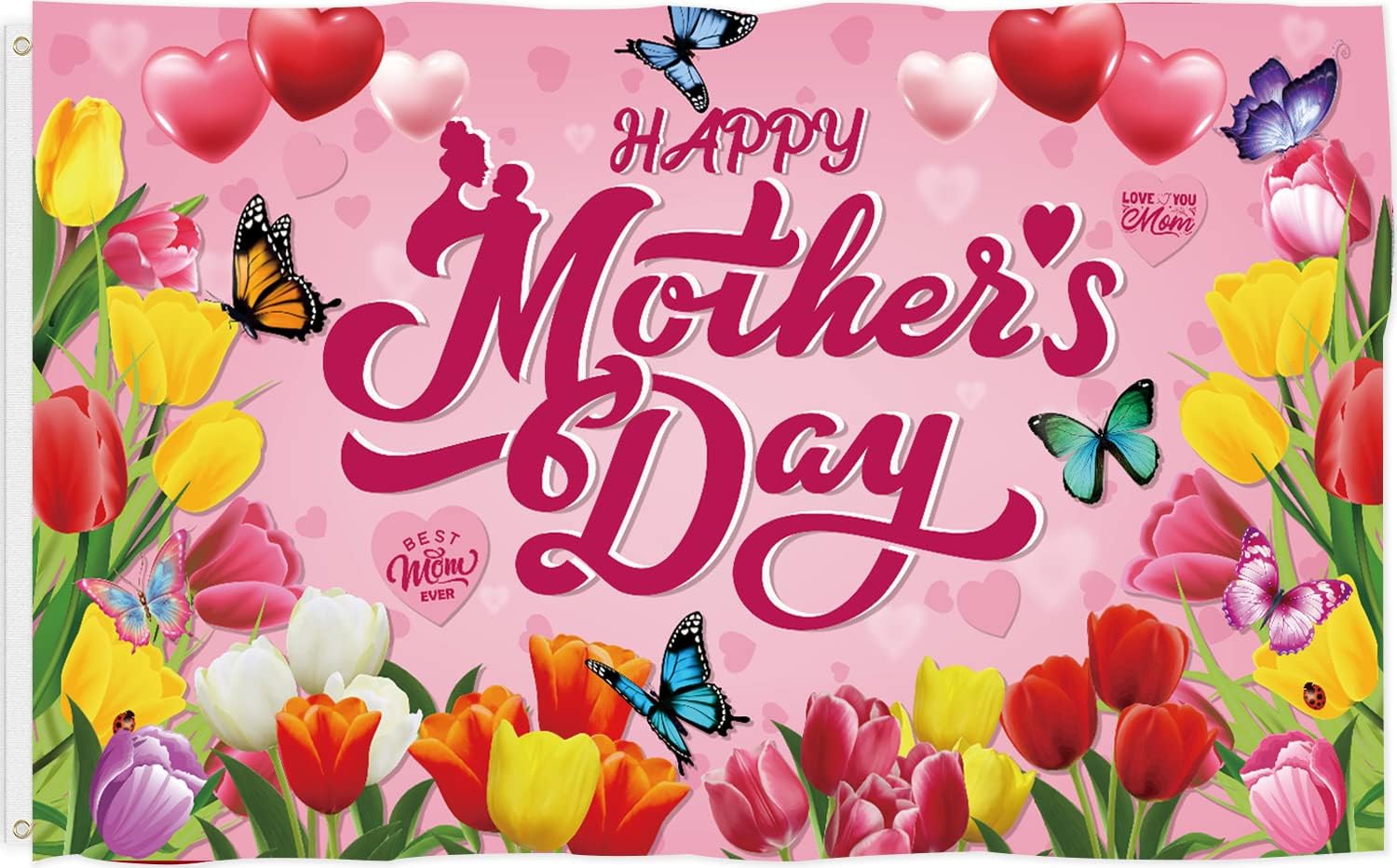 Amazon.com : Happy Mothers Day Banner Flag, 5x3 FT Mothers Day ...