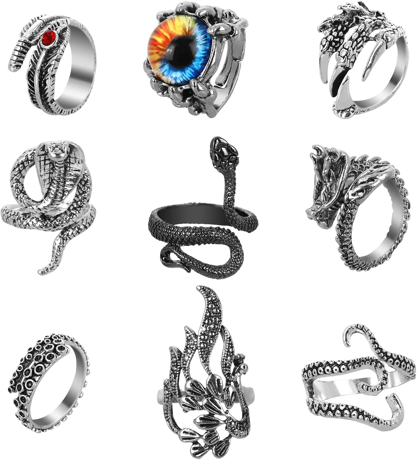 Amazon.com: Yolev 9Pcs Vintage Punk Rings Gothic Vintage Ring Open Ring ...