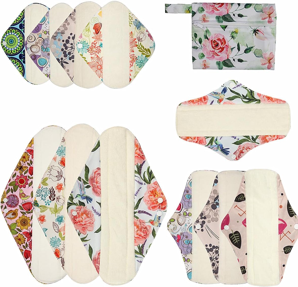 Amazon.com: ReUseLife 12 Pieces Bamboo Cloth Menstrual Pads,Reusable ...