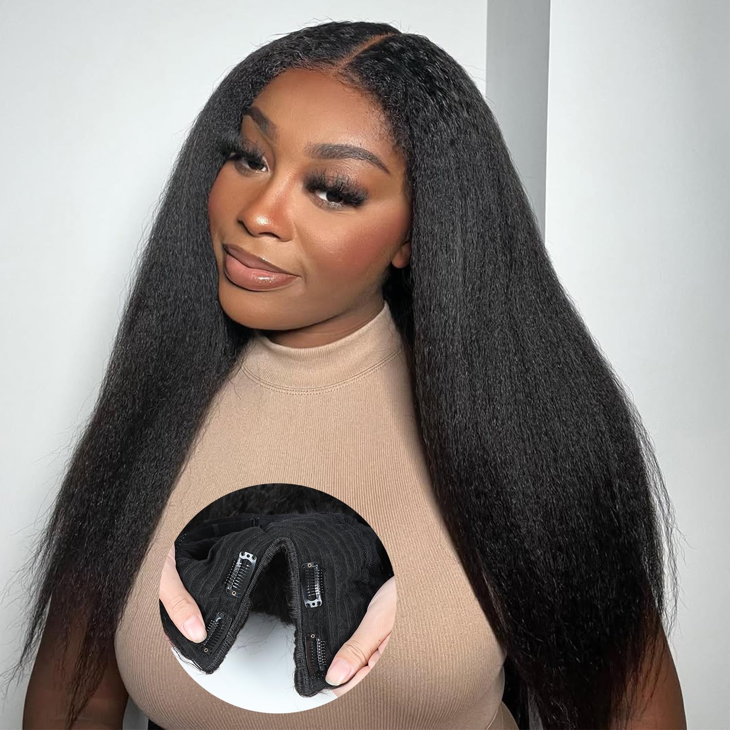 Amazon.com : VShow Curly V Part Wig Human Hair Elastic Drawstring V ...