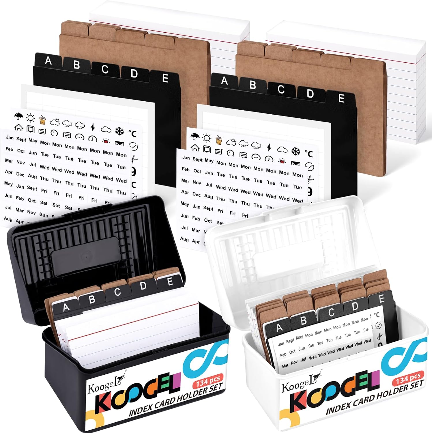 Amazon.com : Koogel Index Card Holder, 2PCS Index Card Boxes with Ruled ...
