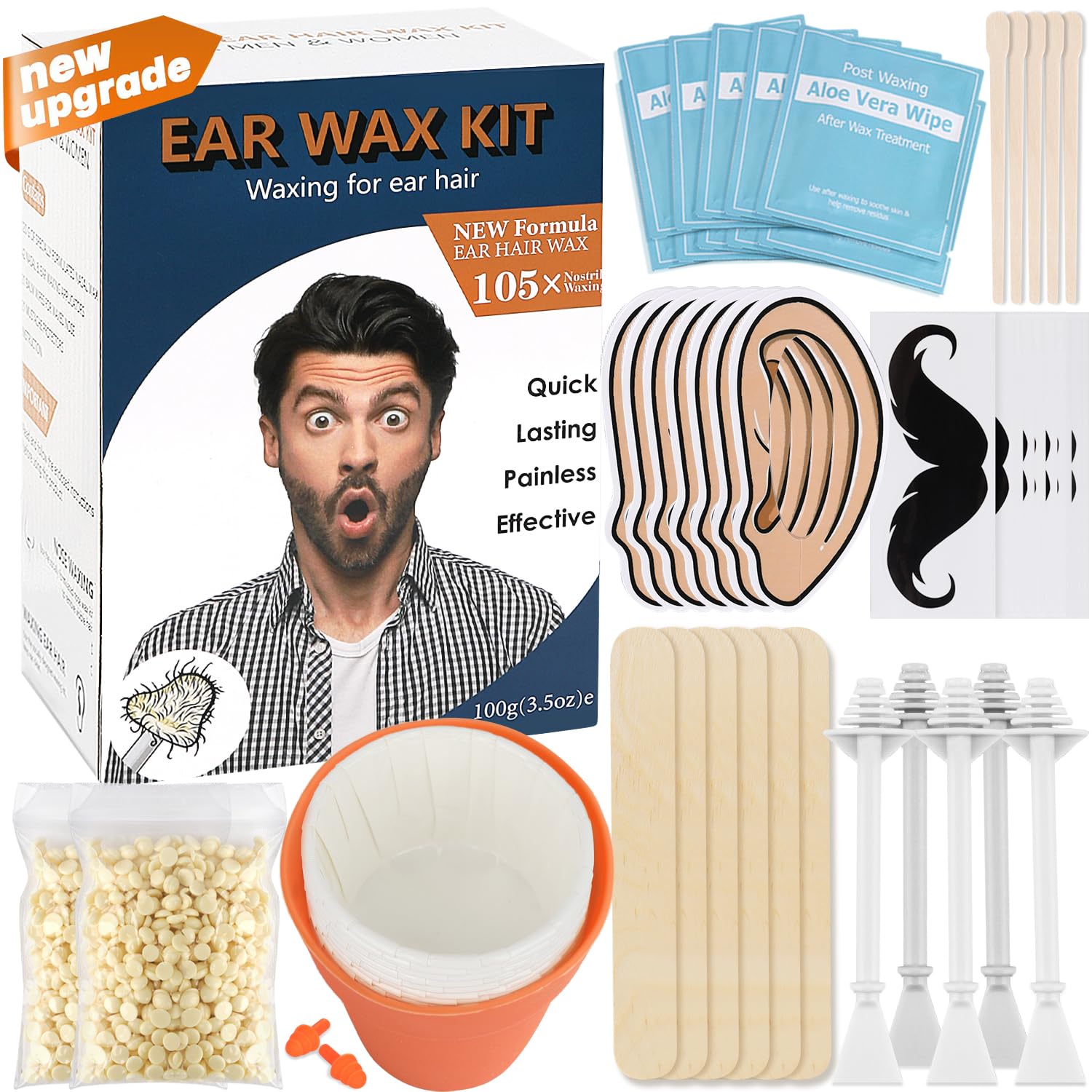 Amazon.com : Ear Wax Hair Removal Kit 100g Ear & Nose Hair Wax Kit with 30 Pcs Nose Waxing ...
