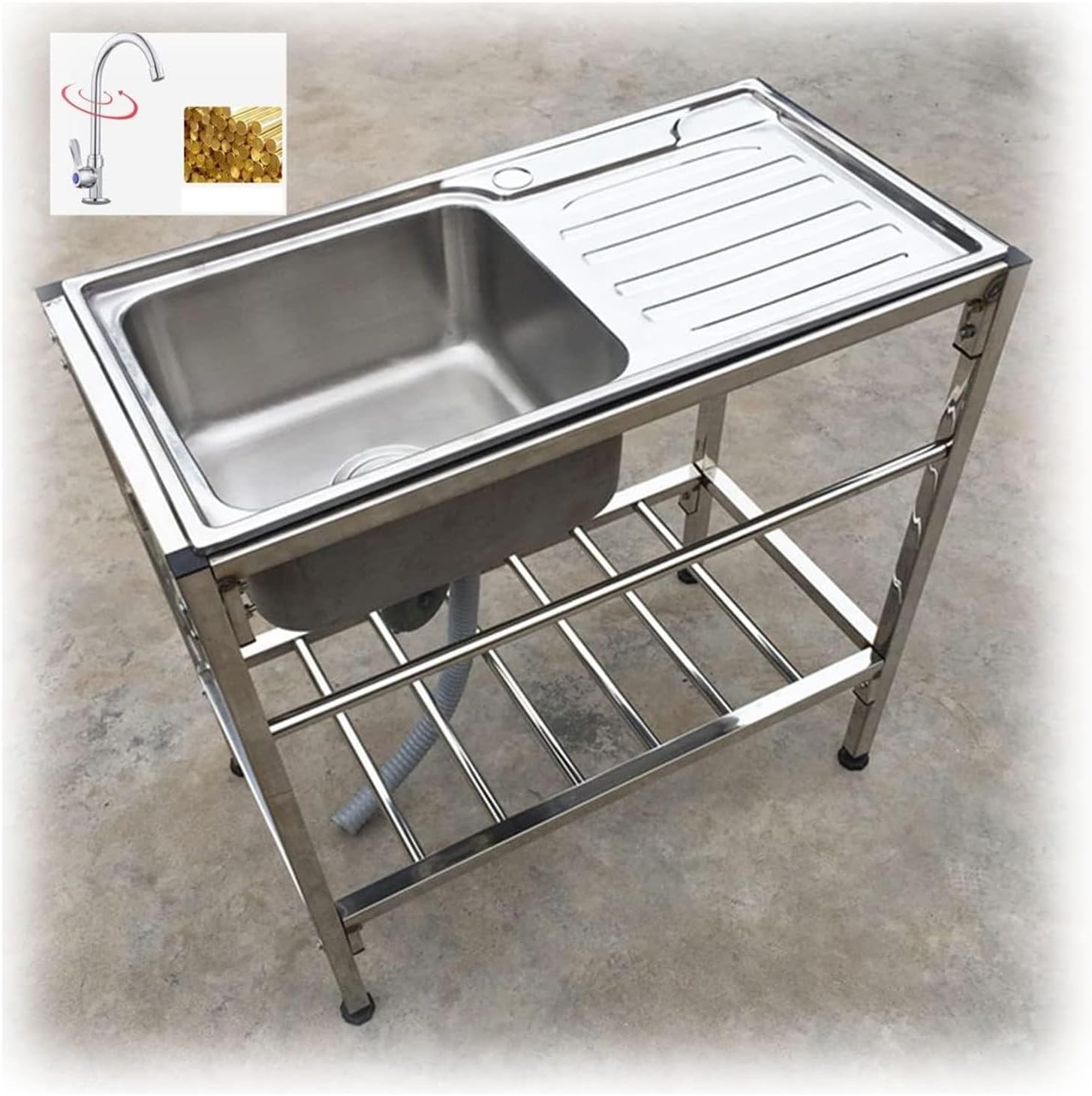 SDGVFF Free Standing Sink Portable Single Bowl Sink Prep & Utility ...