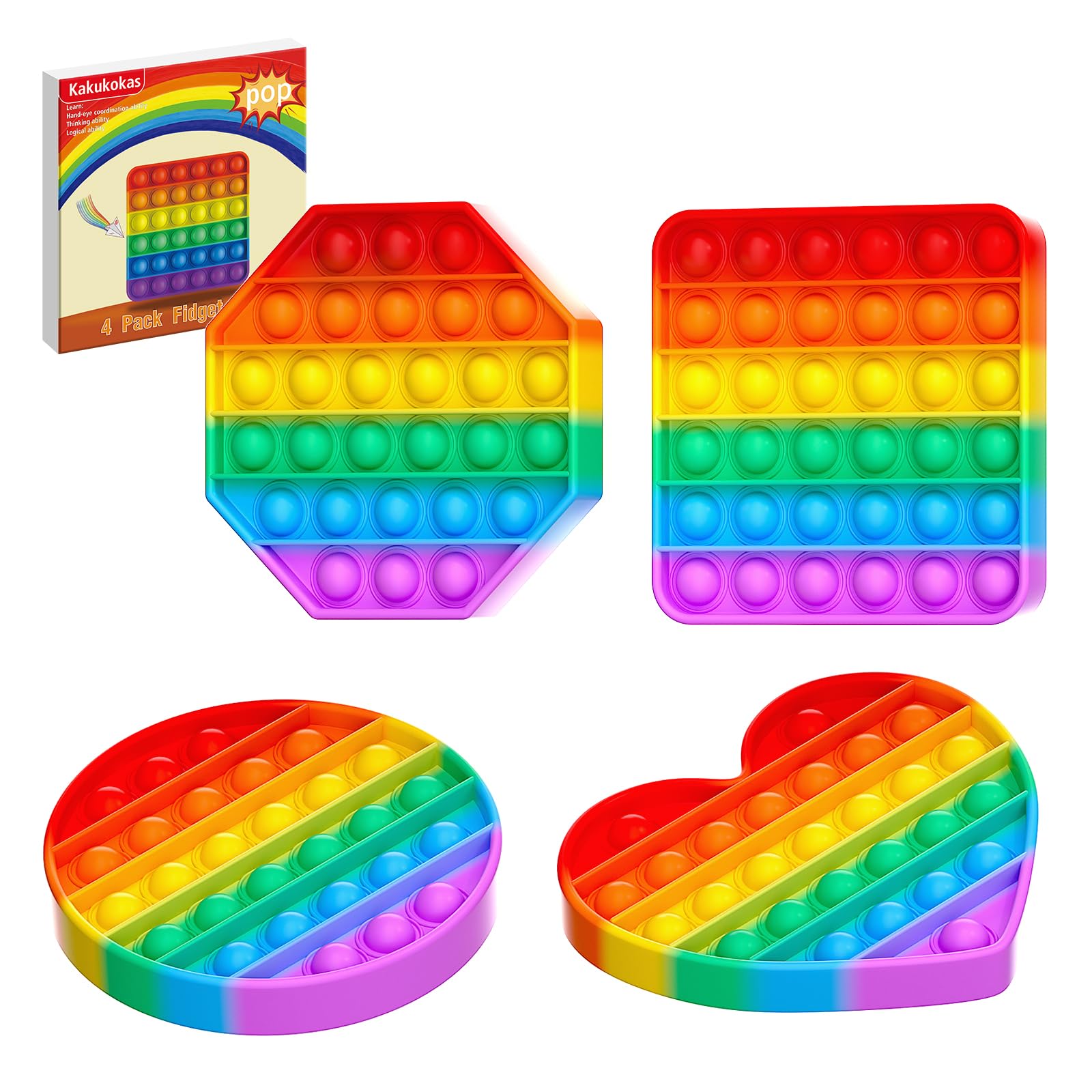 Amazon.com: Kakukokas 4 Pack Fidget Toys,Pop Fidgets Pack Party Favors ...