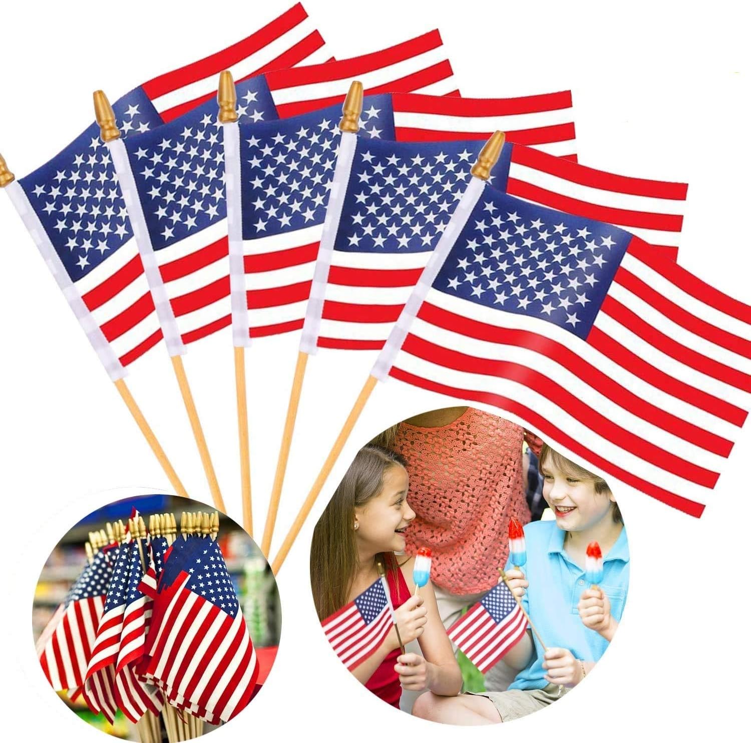 Amazon.com: Augshy 120 Pack American Flags Hand Held 4" x 6" Mini US ...
