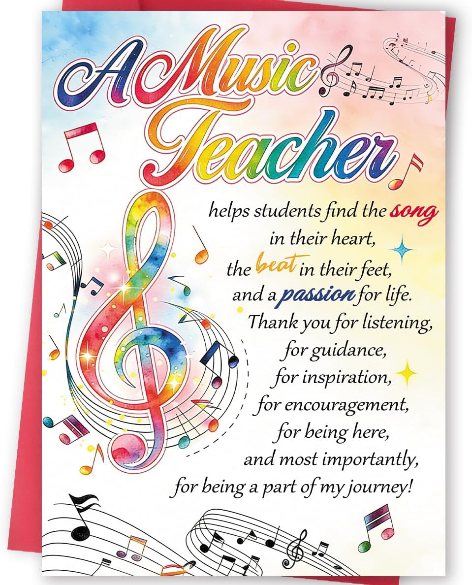 Amazon.com: FANCYLUCKY Music Teacher Thank You Card, Music Teacher ...