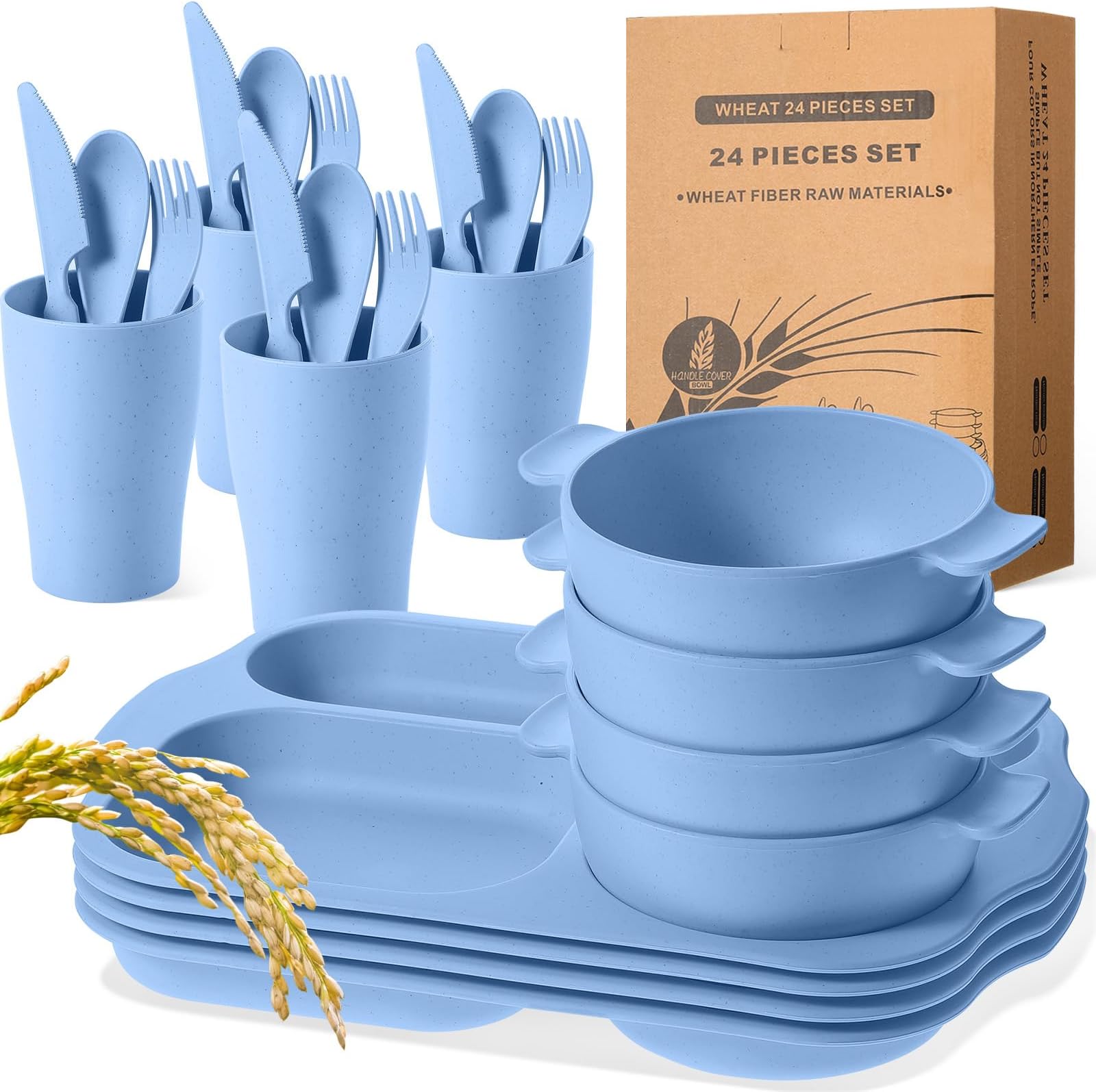 Amazon.com: YKMUHOYNK Wheat Straw Dinnerware Sets 24 Piece - Upgrade ...