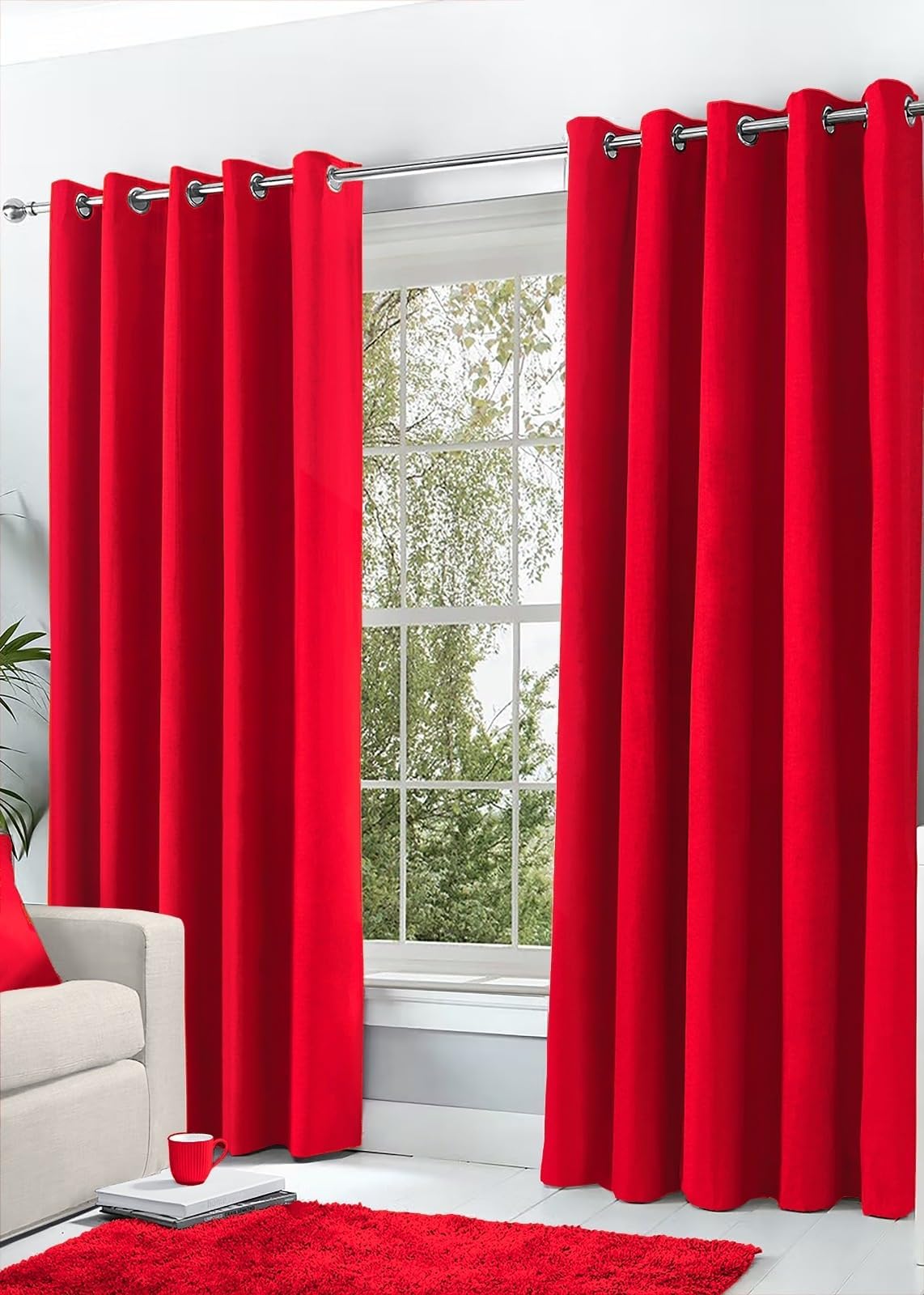 RED FAUX SILK LINED CURTAINS WITH EYELET RING TOP 66 x 72" : Amazon.co ...