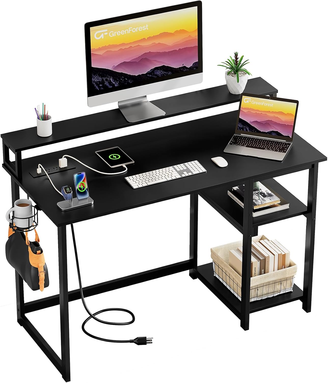 Amazon.com: GreenForest Computer Desk with USB Charging Port and Power ...