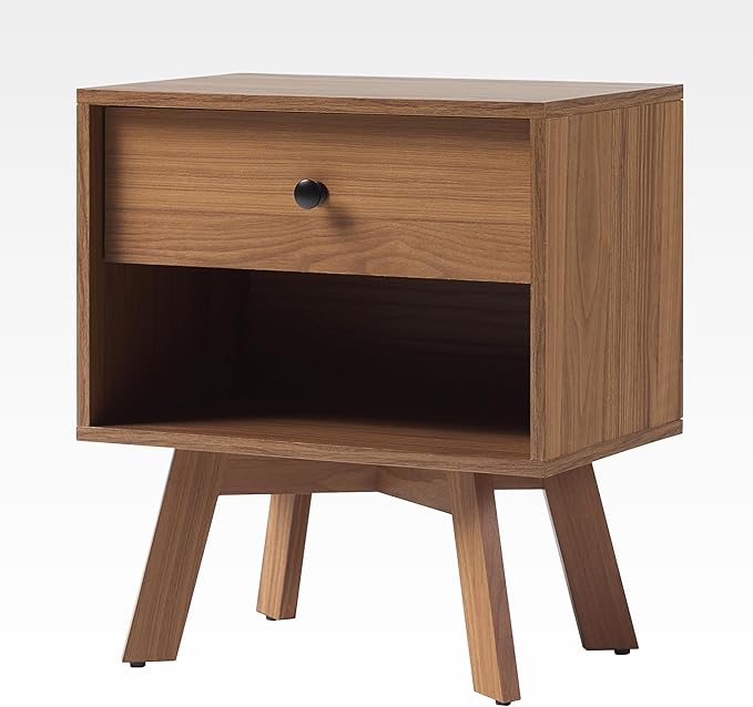 Amazon.com: Walker Edison Mid-Century 1-Drawer Nightstand with Open ...