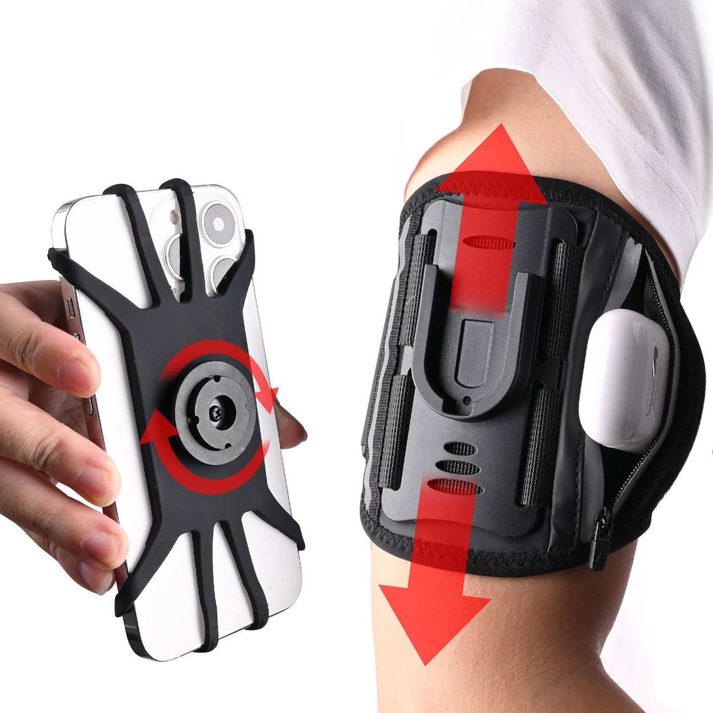 360° Rotatable Running Phone Holder with Earphone Bag, RAZOBWS Cell ...