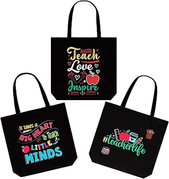 Amazon.com: PARBEE 6 PCS Teacher Appreciation Gift Canvas Tote Bags for Women Teachers, Reusable ...