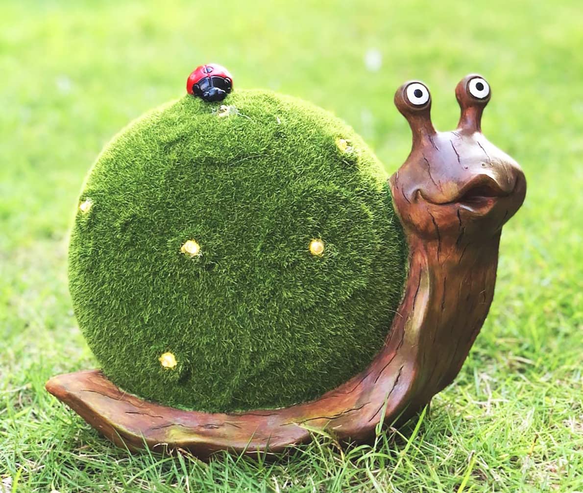 TIBLEN Solar Powered Snail with Fiber Grass and Ladybug Outdoor LED ...