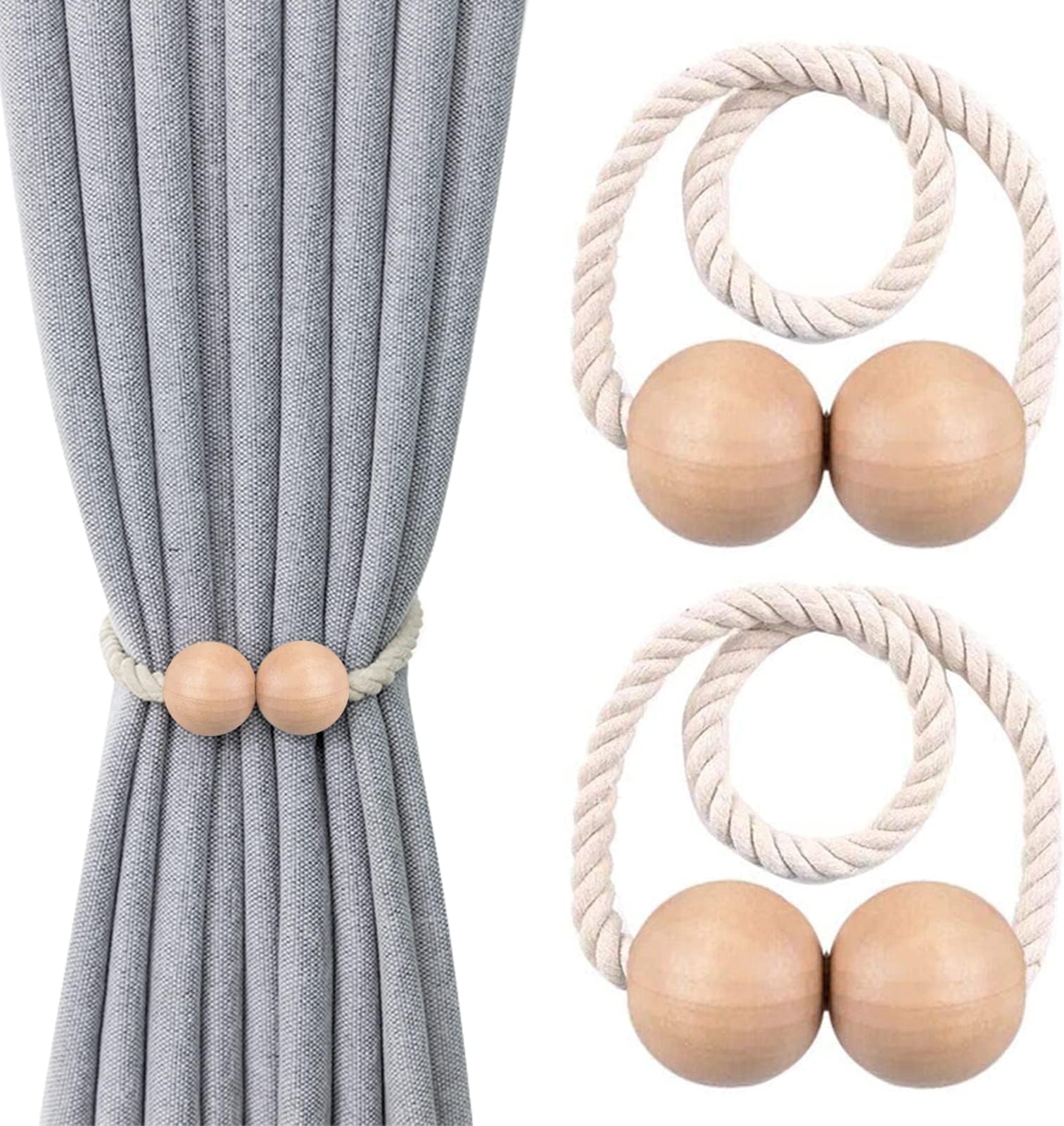 Keleily Magnetic Curtain Tiebacks 4Pcs Curtain Tiebacks Wooden Window ...