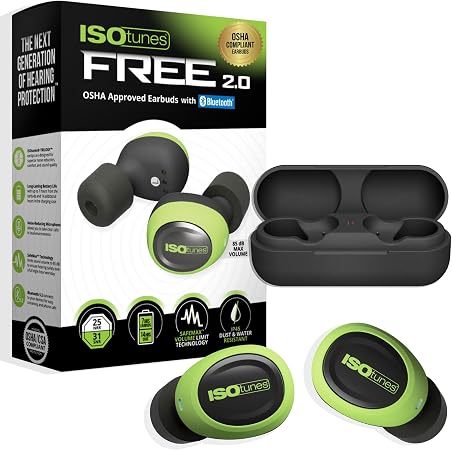 ISOtunes Free 2.0 Bluetooth Hearing Protection Earbuds - 25 dB NRR OSHA ...