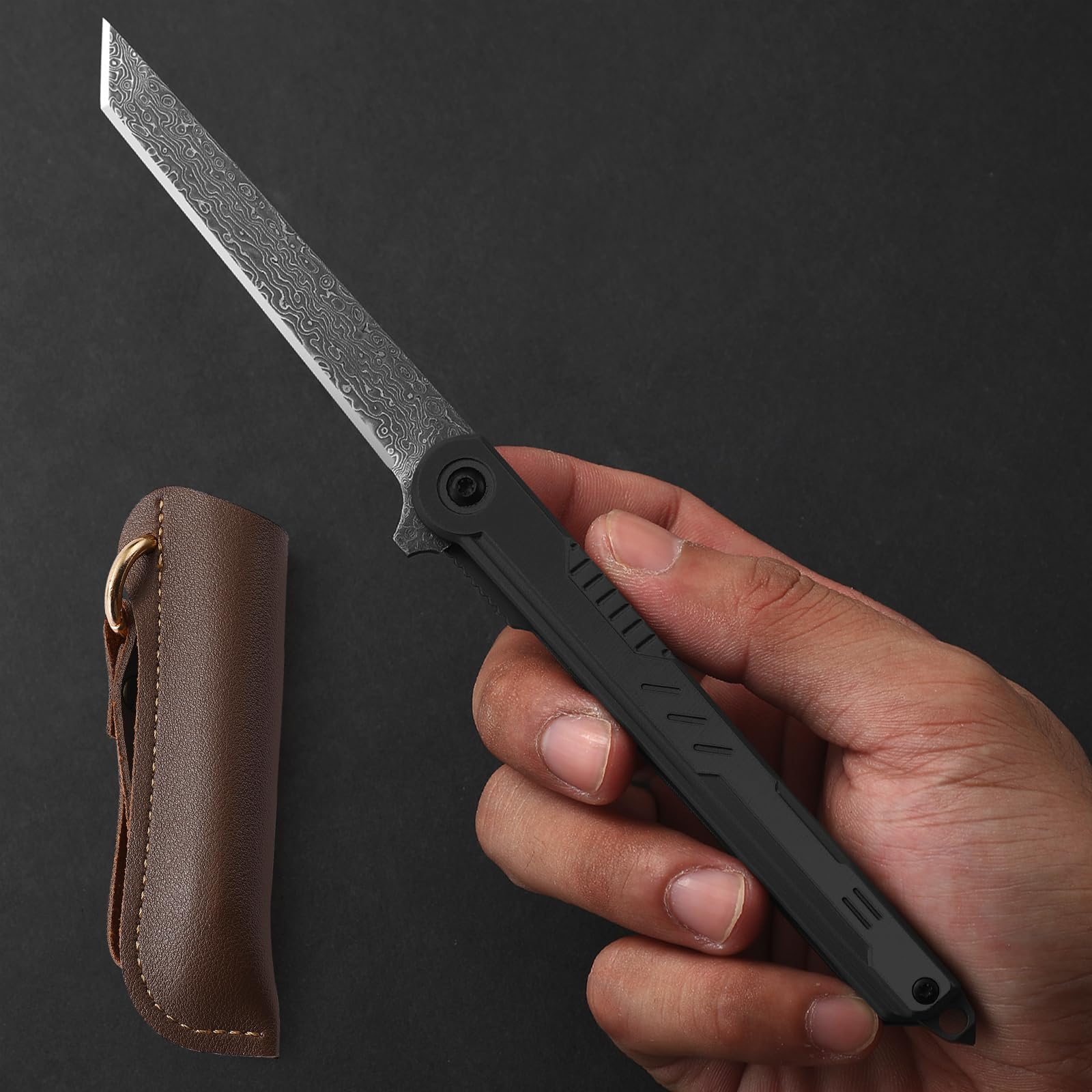 DRACHENADER Damast Taschenmesser Tanto hochwertiges Klappmesser Slim ...