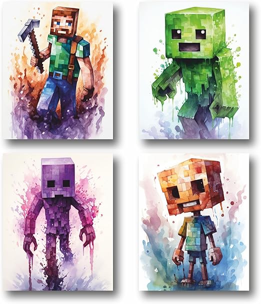 Amazon.com: Mining Fun Wall Art Pixel Mine Posters for Boys Room ...