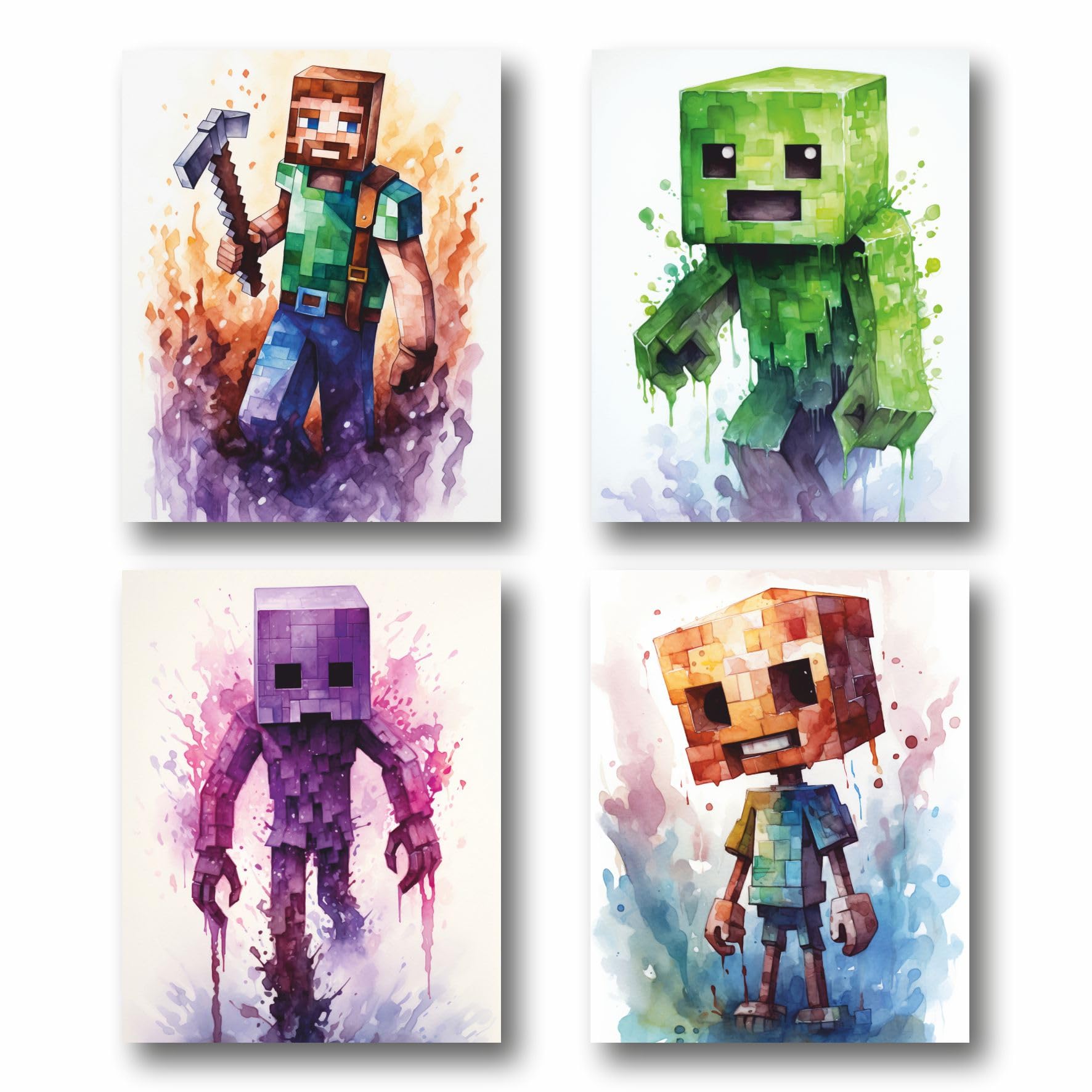 Amazon.com: Mining Fun Wall Art Pixel Mine Posters for Boys Room ...
