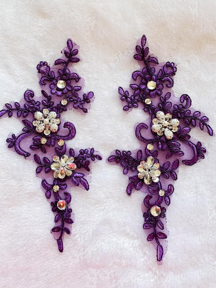 Amazon.com: 2Pcs Embroidered Beads 3D Flower Applique Lace Fabric ...
