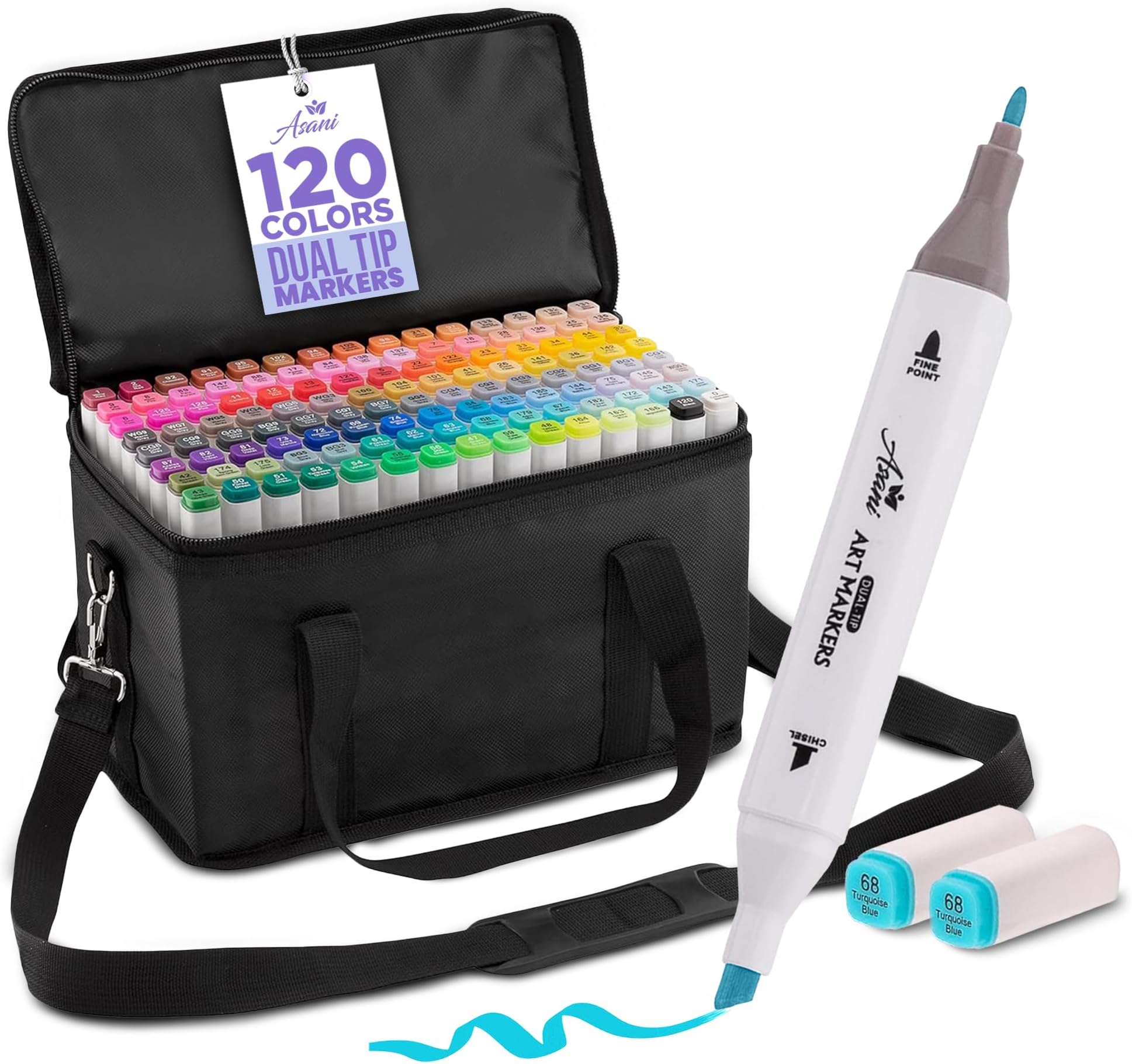 Amazon.com : Asani Dual Tip Markers - 120 Colors, Alcohol Based for ...