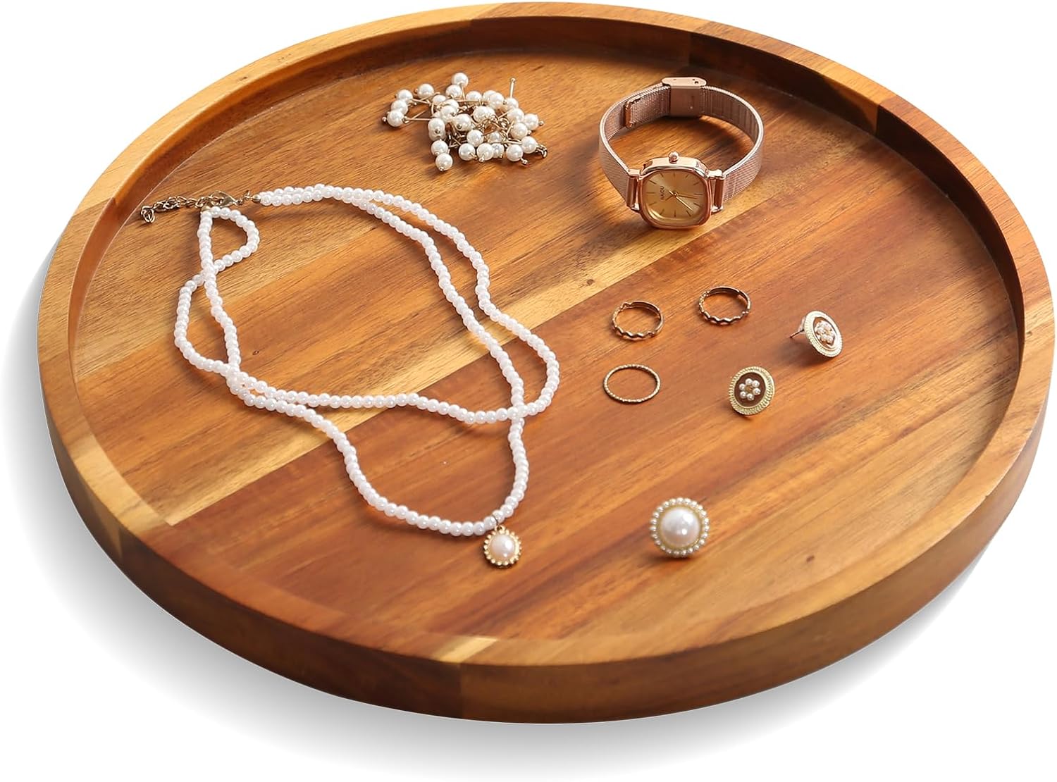 Amazon.com: GinSent Wooden Serving Tray,Premium Acacia Wood Round Trays ...