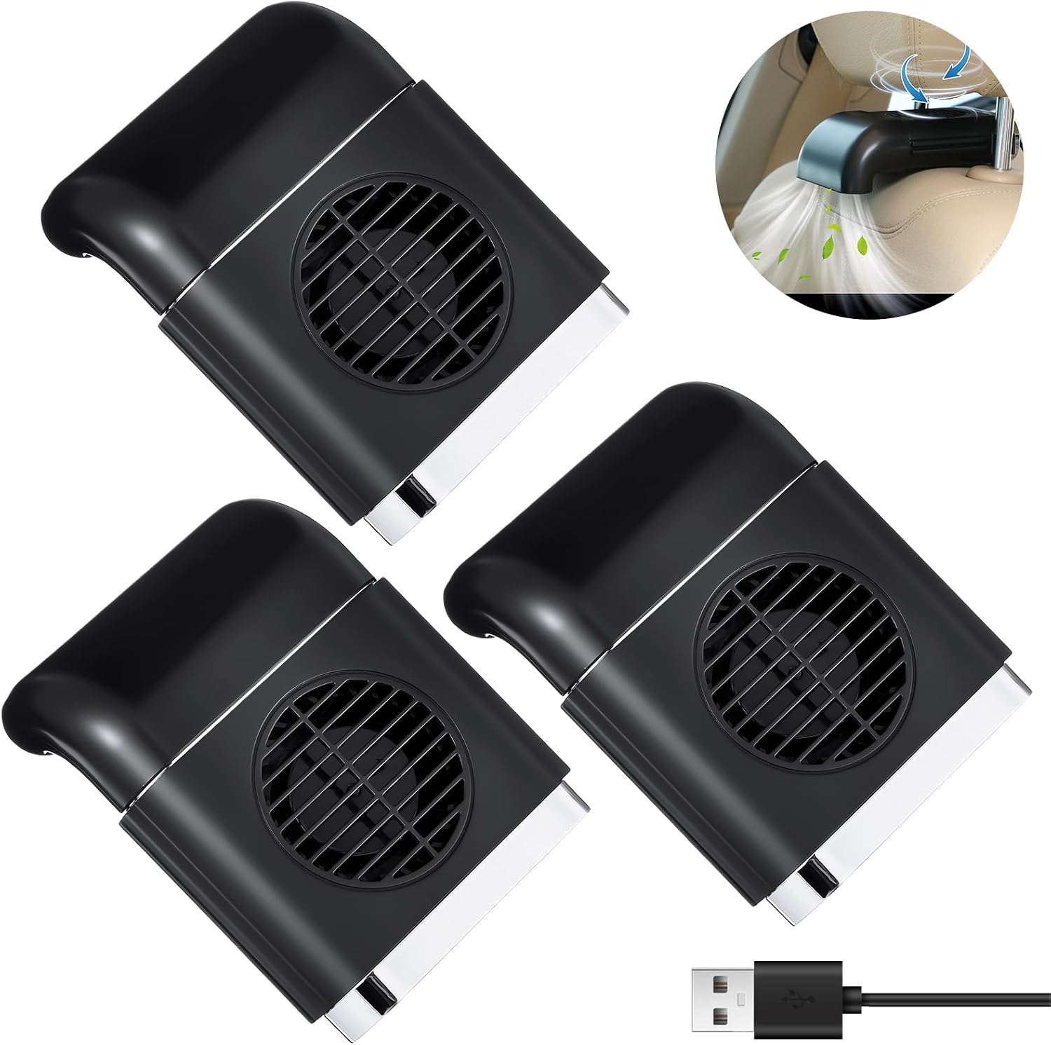 Amazon.com: DaisyInner 3 Pcs 5v Car Seat Fan with 3 Speed Multi ...