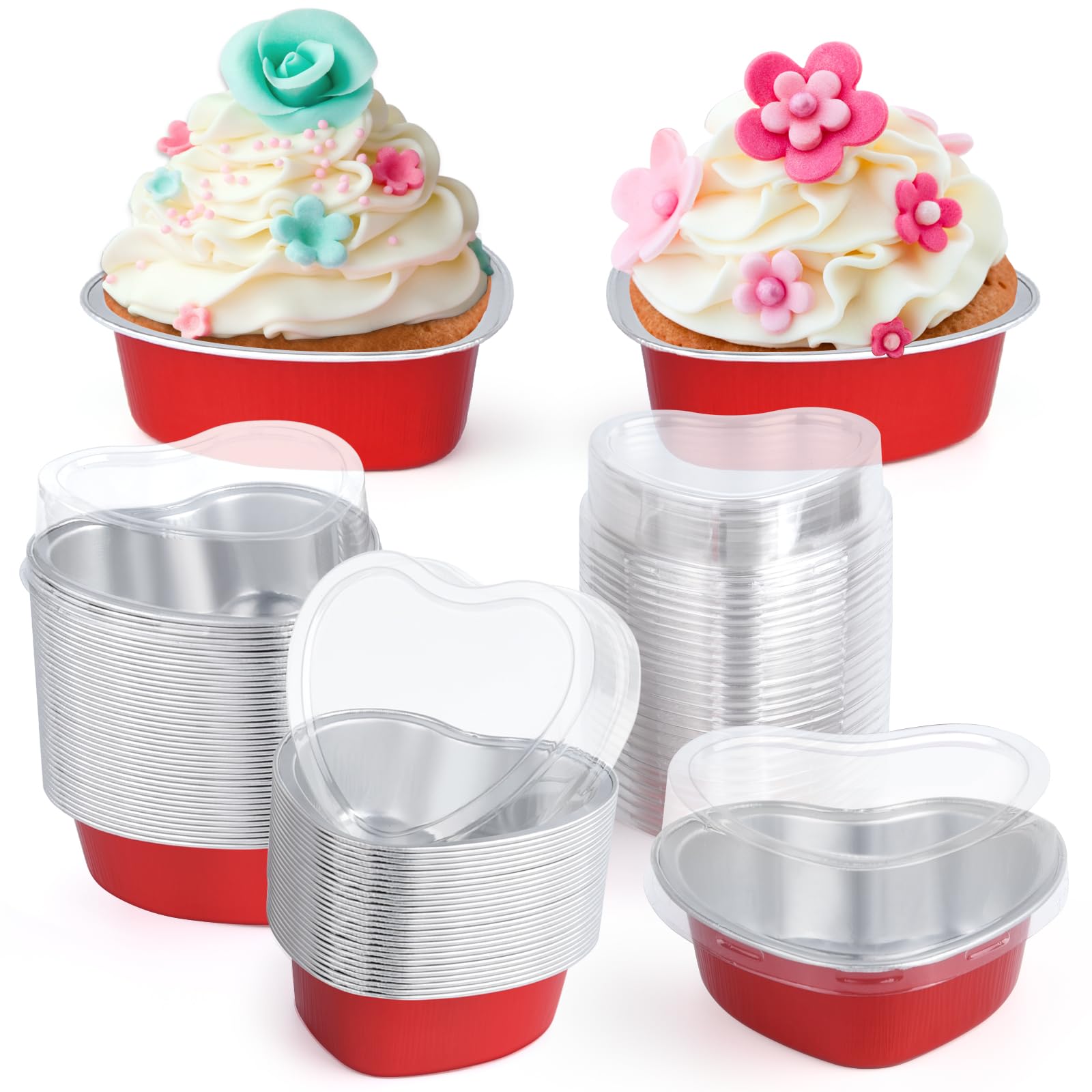 11 x Brand New PLULON 60 Pack Red Heart Cupcake Cup with Lids 100ml 3 ...