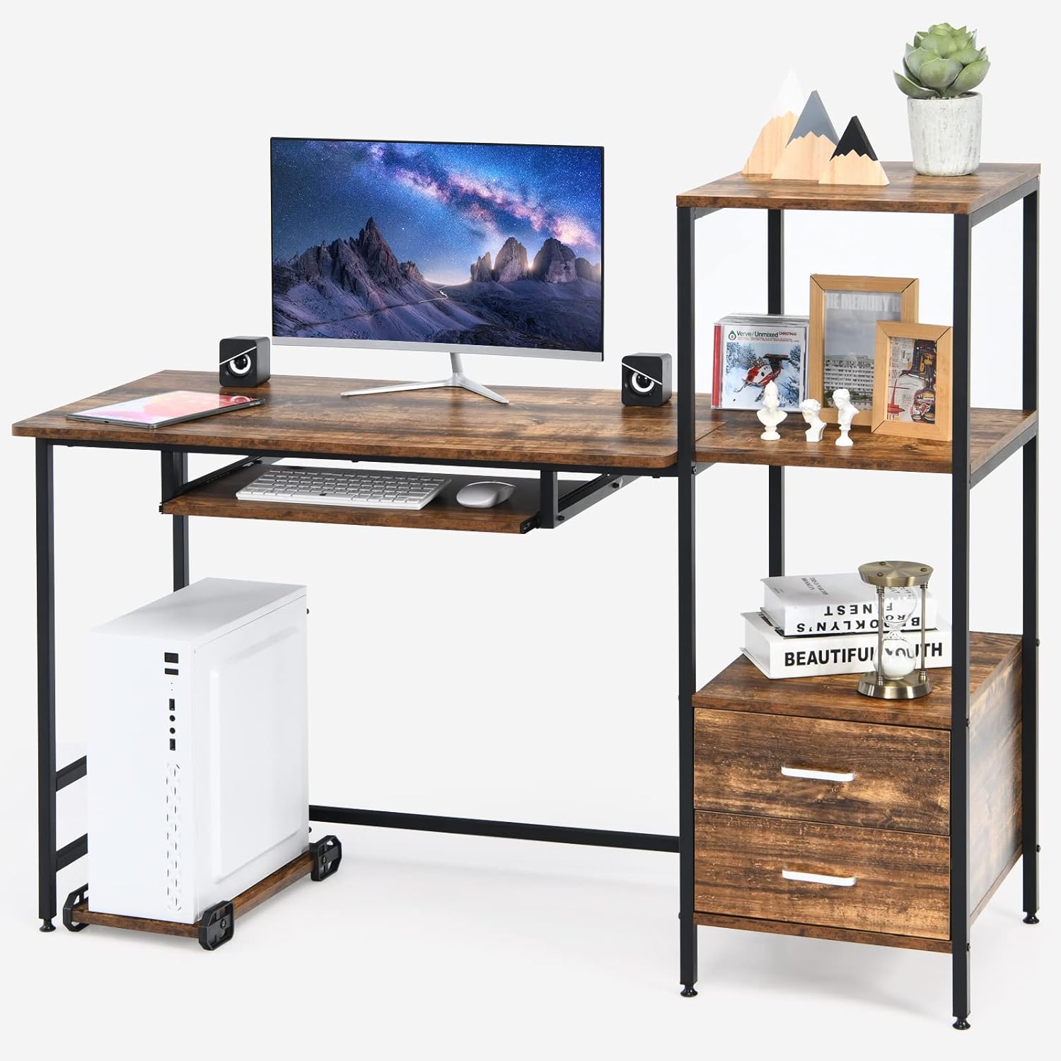 Giantex Computertisch 140 cm Home Office Tisch mit Regalen, 2 ...