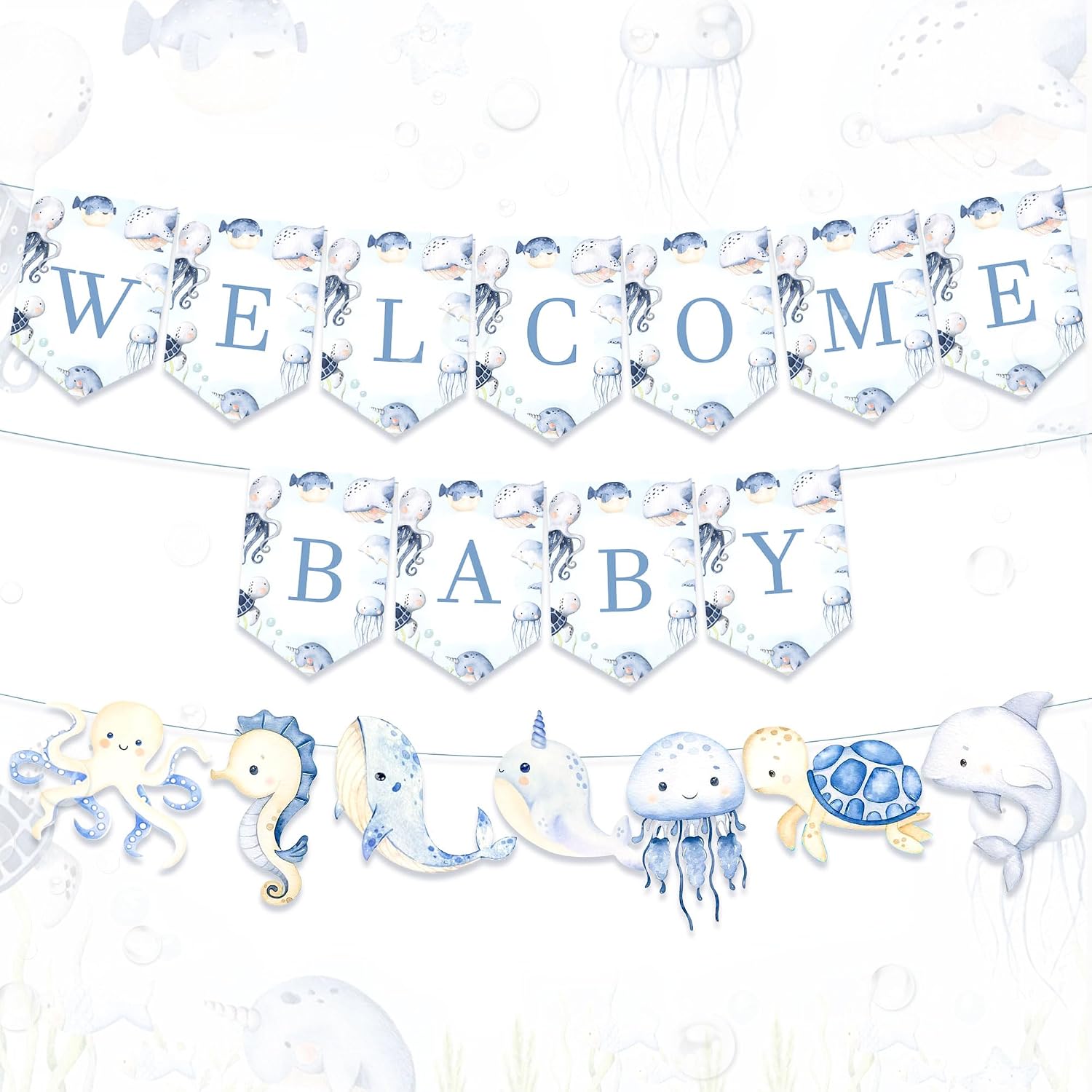 Amazon.com: JeVenis Ocean Animals Welcome Baby Banner Under the Sea ...